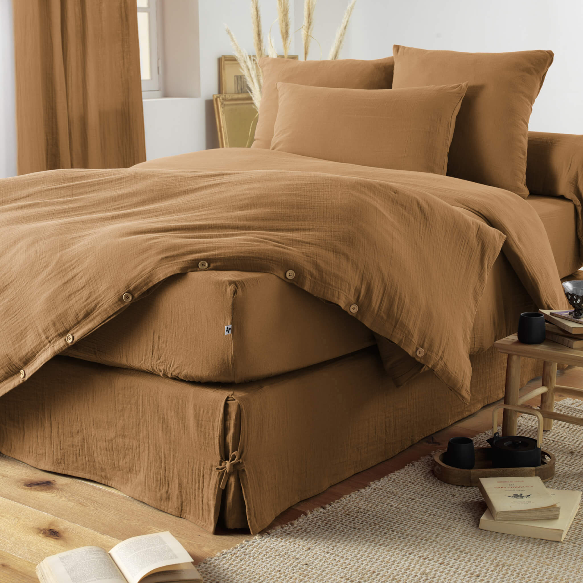 Housse de couette double gaze de coton marron 240x220 cm | Leroy Merlin