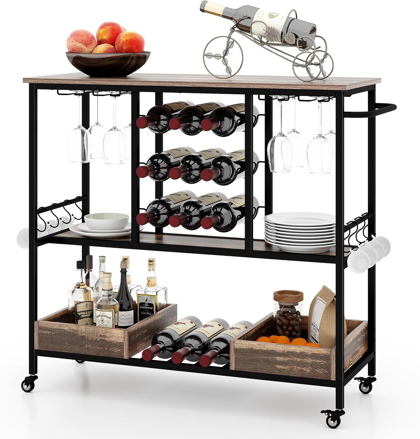 Carrito de Bar de 3 Niveles, Carro de Servicio con Ruedas, Soportes ...