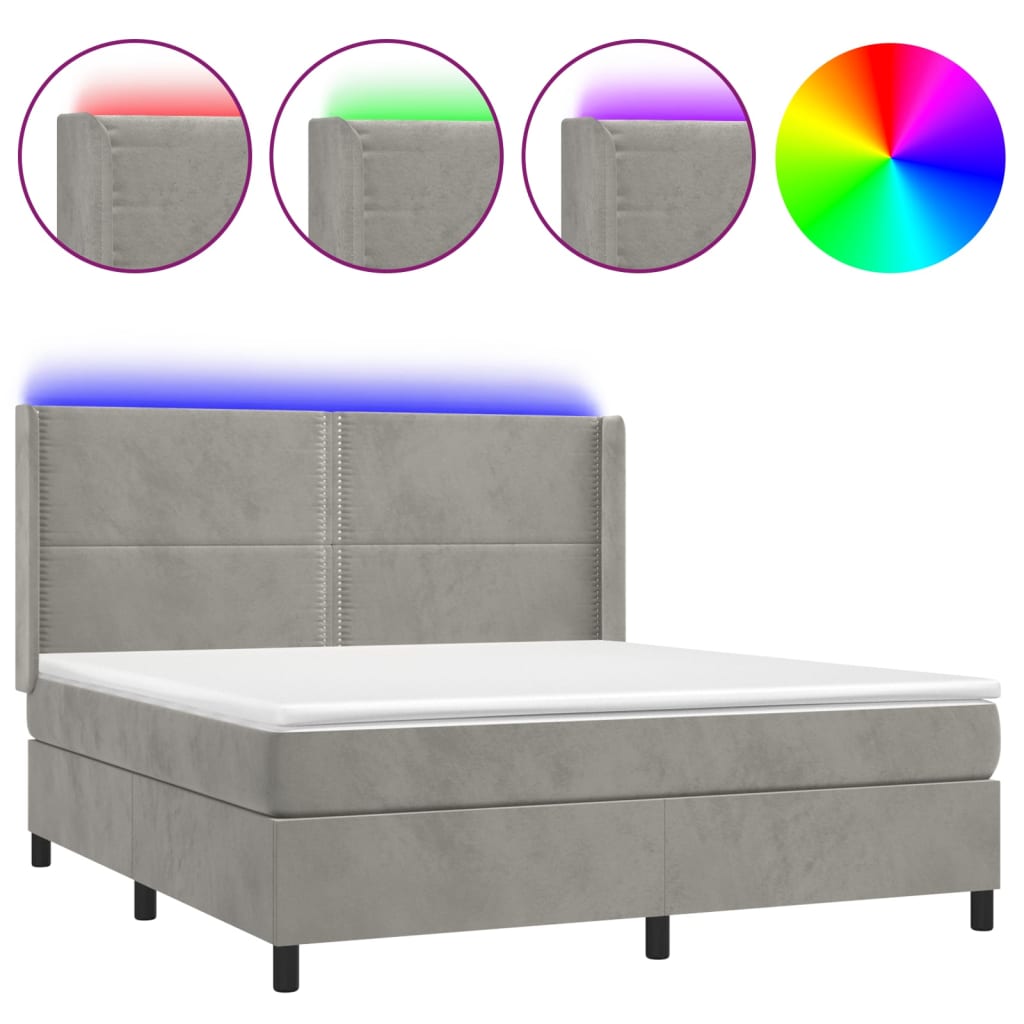Lit boxspring avec matelas et lumière LED velours gris 180x200 cm ...