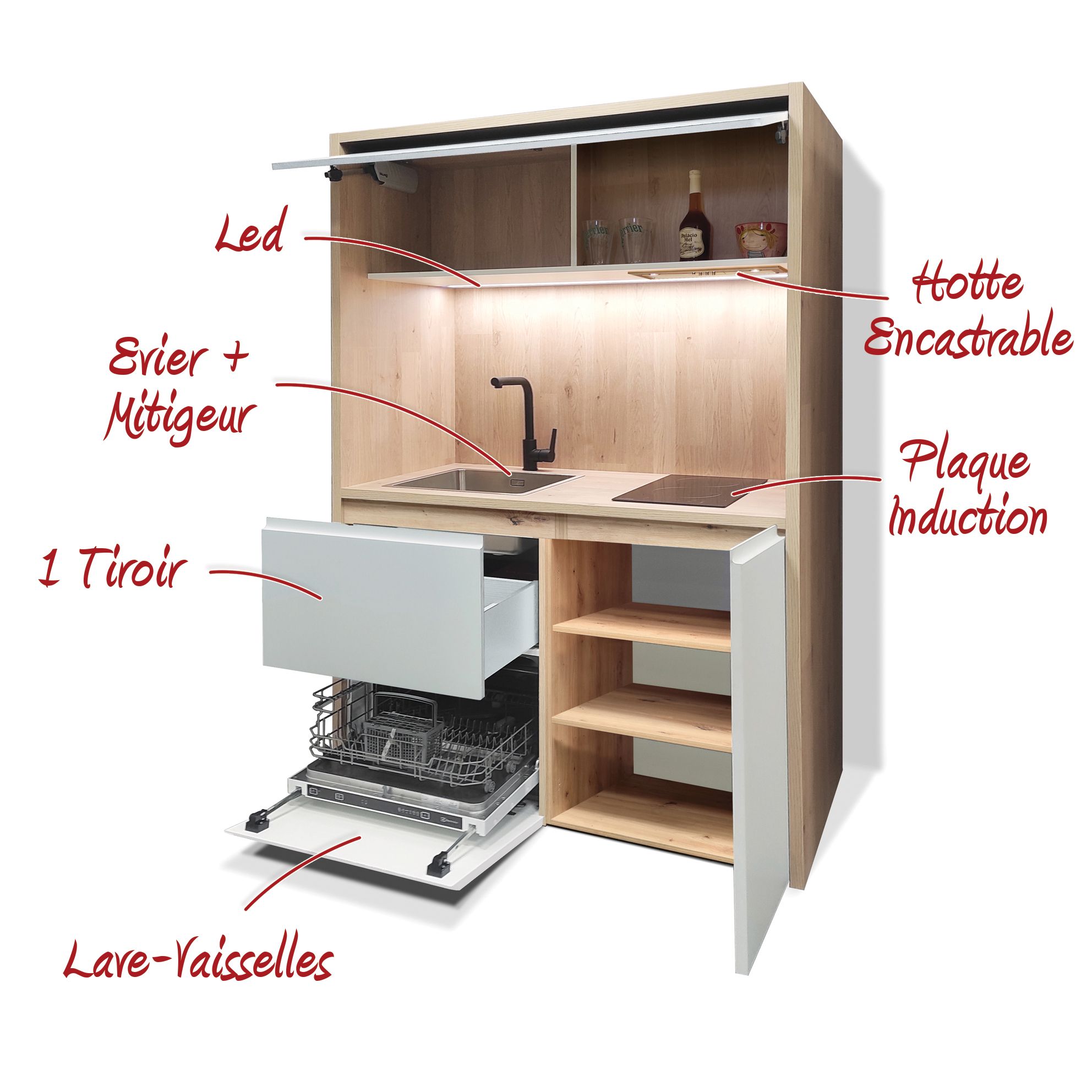 Kitchenette / Mini-Cuisine ARCHE 126cm Blanche VALINO - INCLUS : Plaque ...