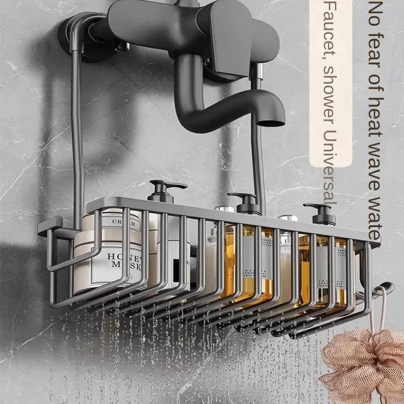 Porte-Douche Autocollant avec Crochets et Panier - Support Shampooing ...