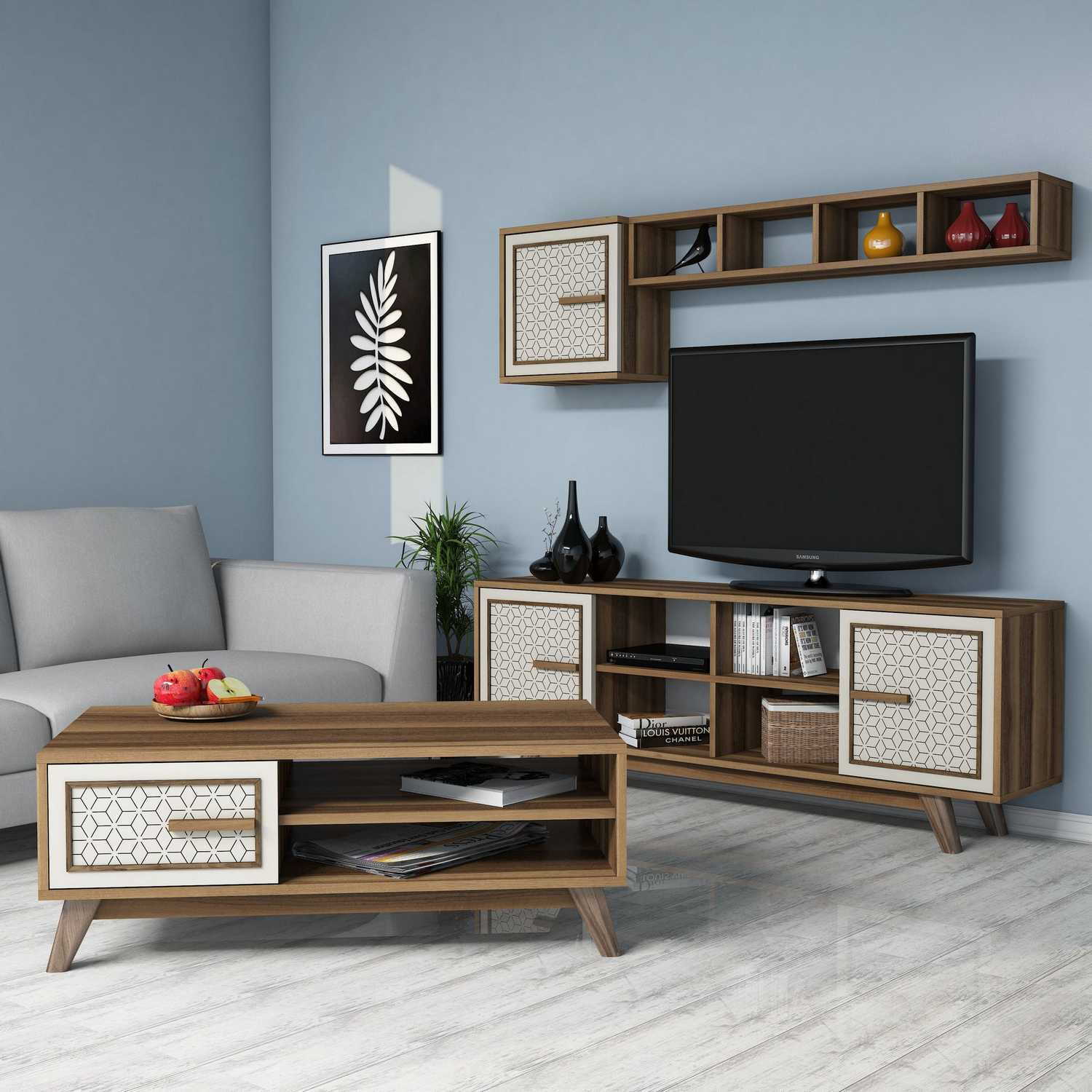 Conjunto de muebles de salón Ayla crema nogal | Leroy Merlin