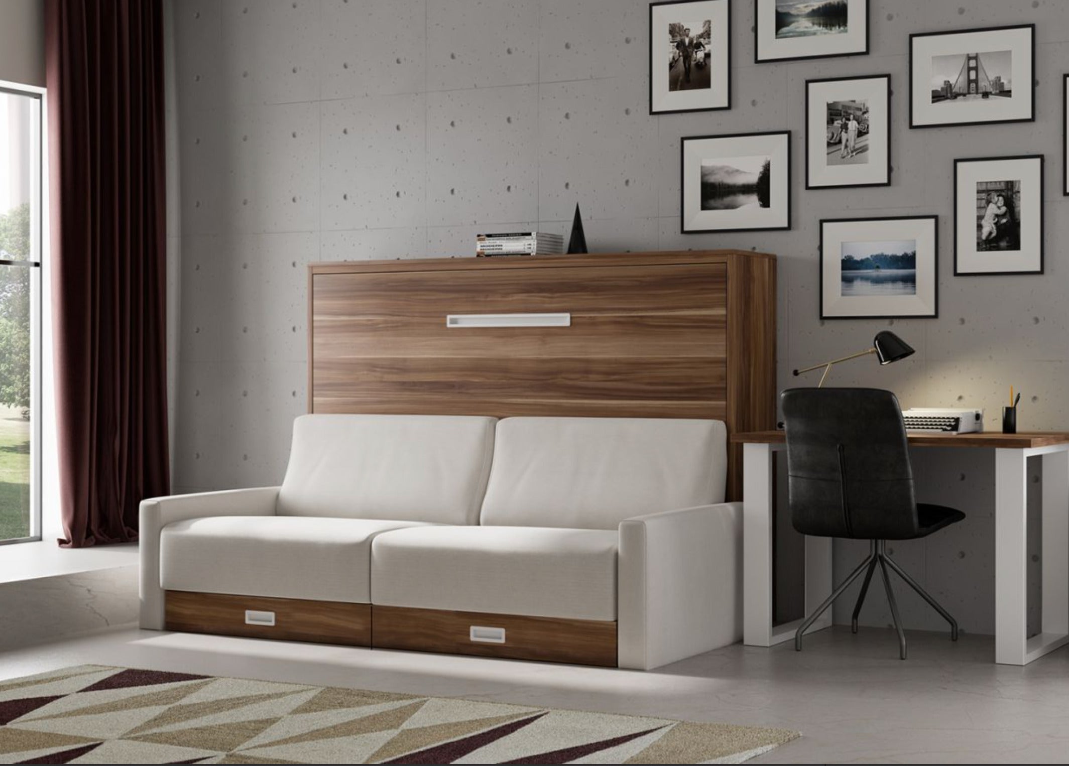 Lit escamotable horizontal avec canapé Vetal 120x190-Canapé Marron ...