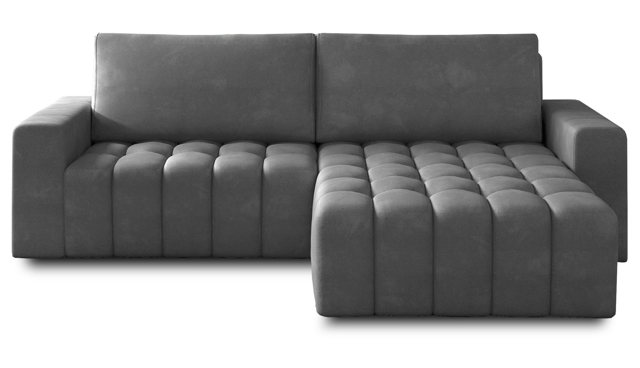 Canapé convertible design velours matelassé gris angle droit Bozen ...
