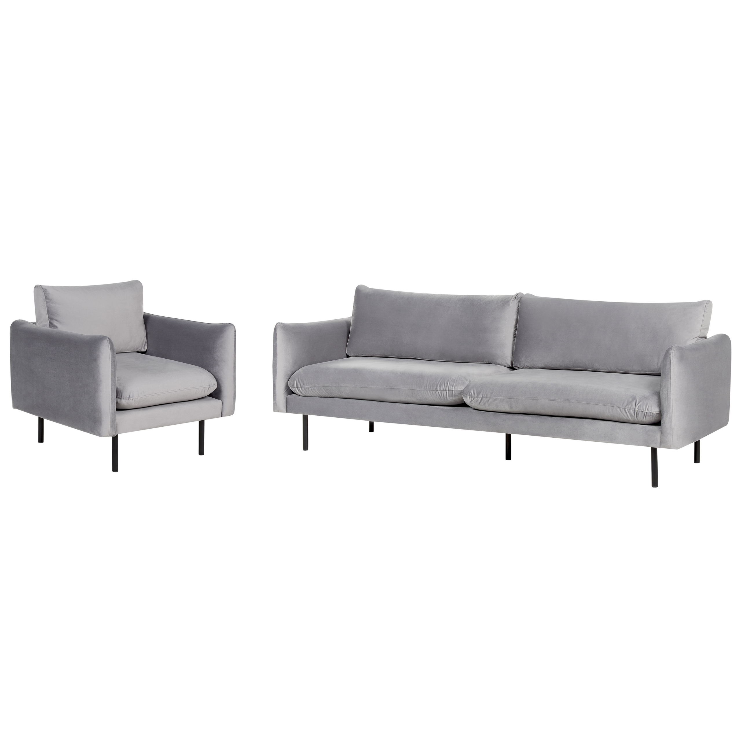 Beliani Conjunto de sala de estar VINTERBRO Terciopelo Gris 4 plazas ...