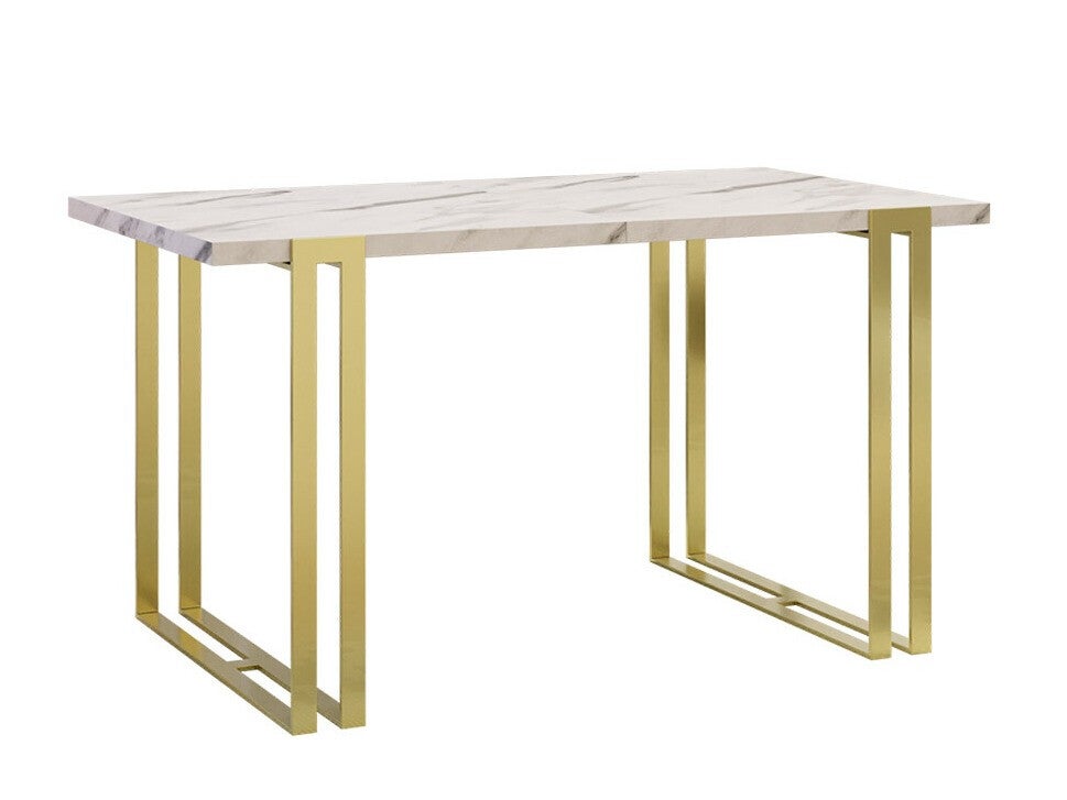 Table Comfivo 179, Marbre blanc, Doré, 76x80x140cm, Allongement ...