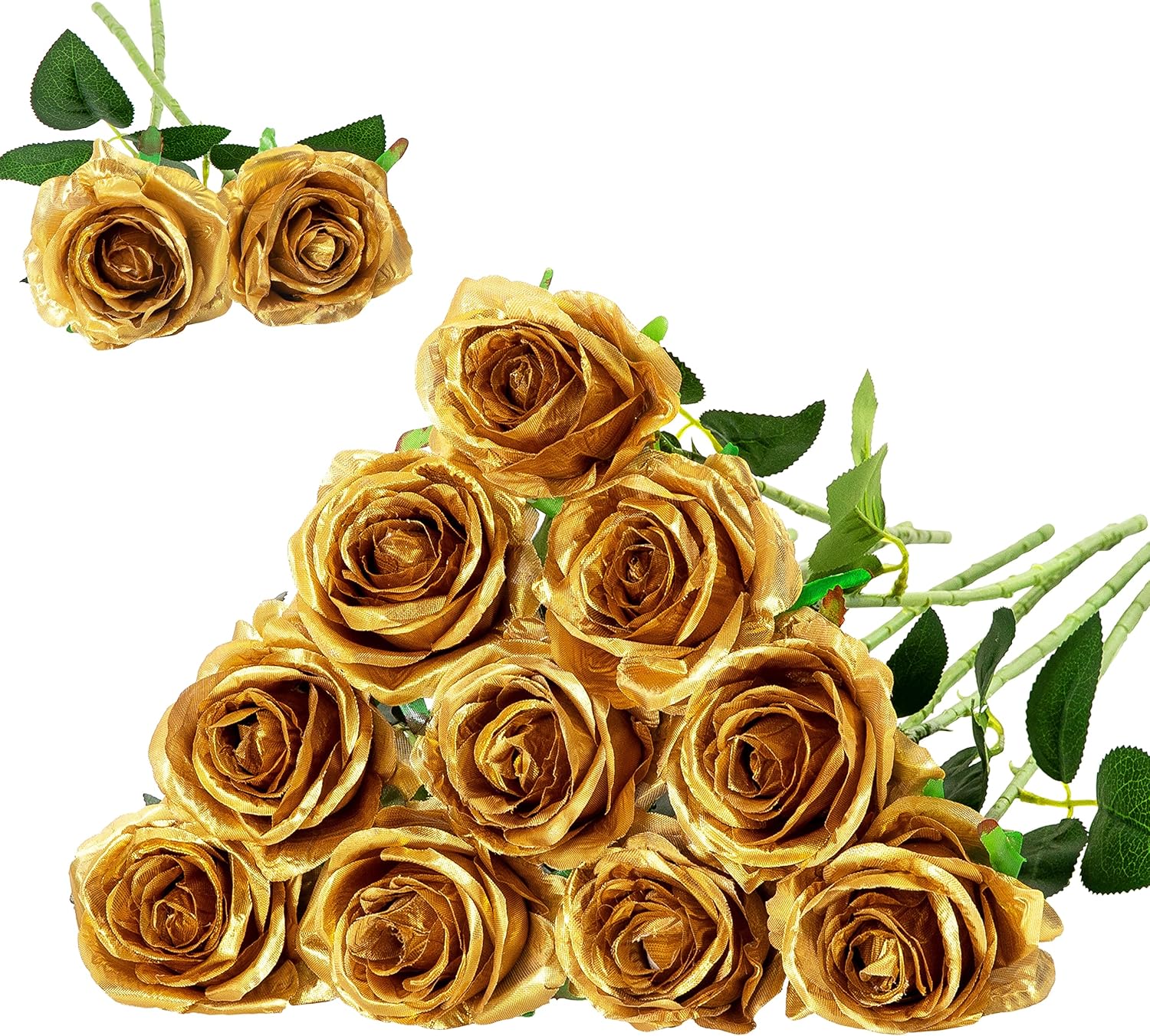 Lot de 12 Roses artificielles en Soie (doré) pour décoration d ...