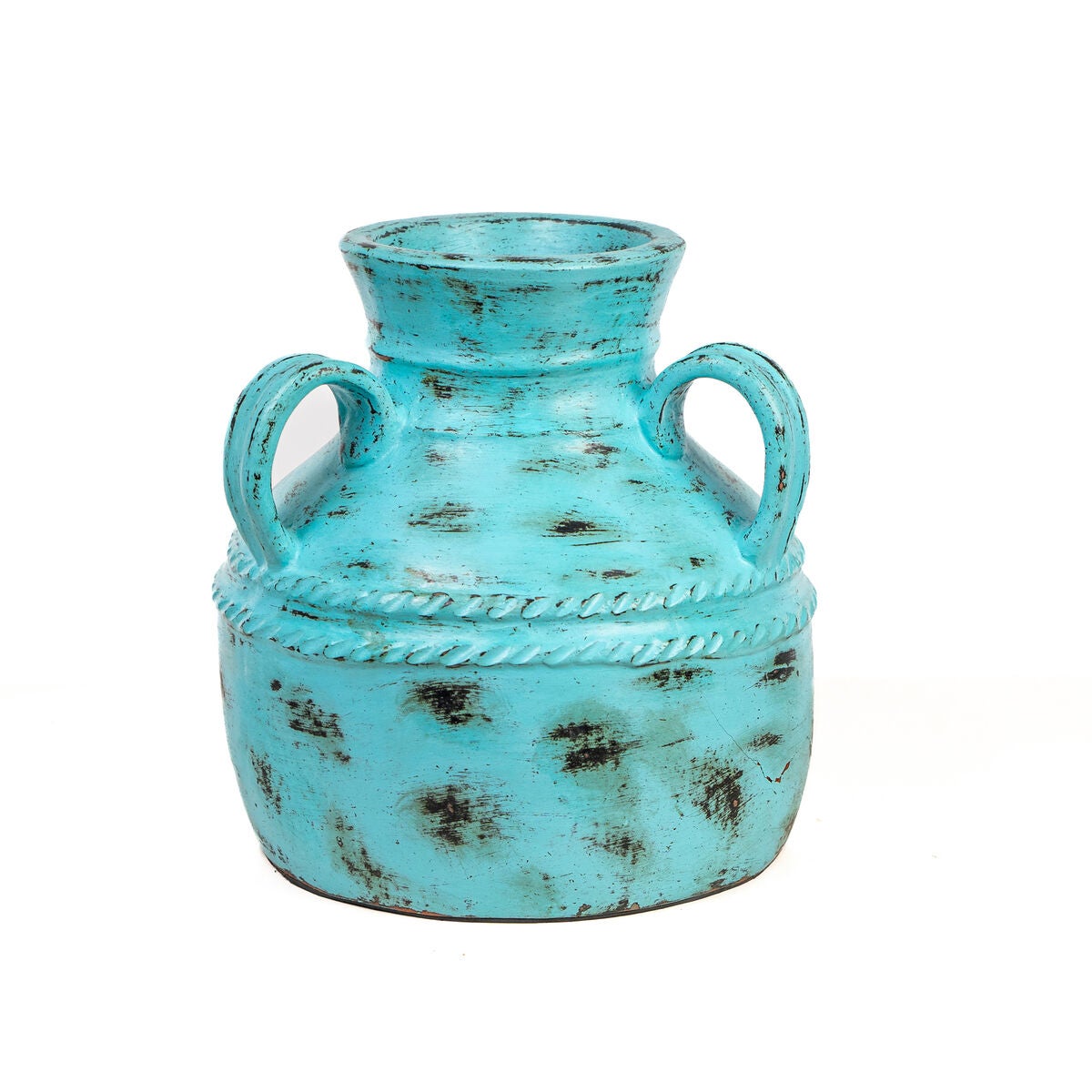 Vase Romimex Turquoise Céramique 28 x 30 x 26 cm Avec des poignées ...