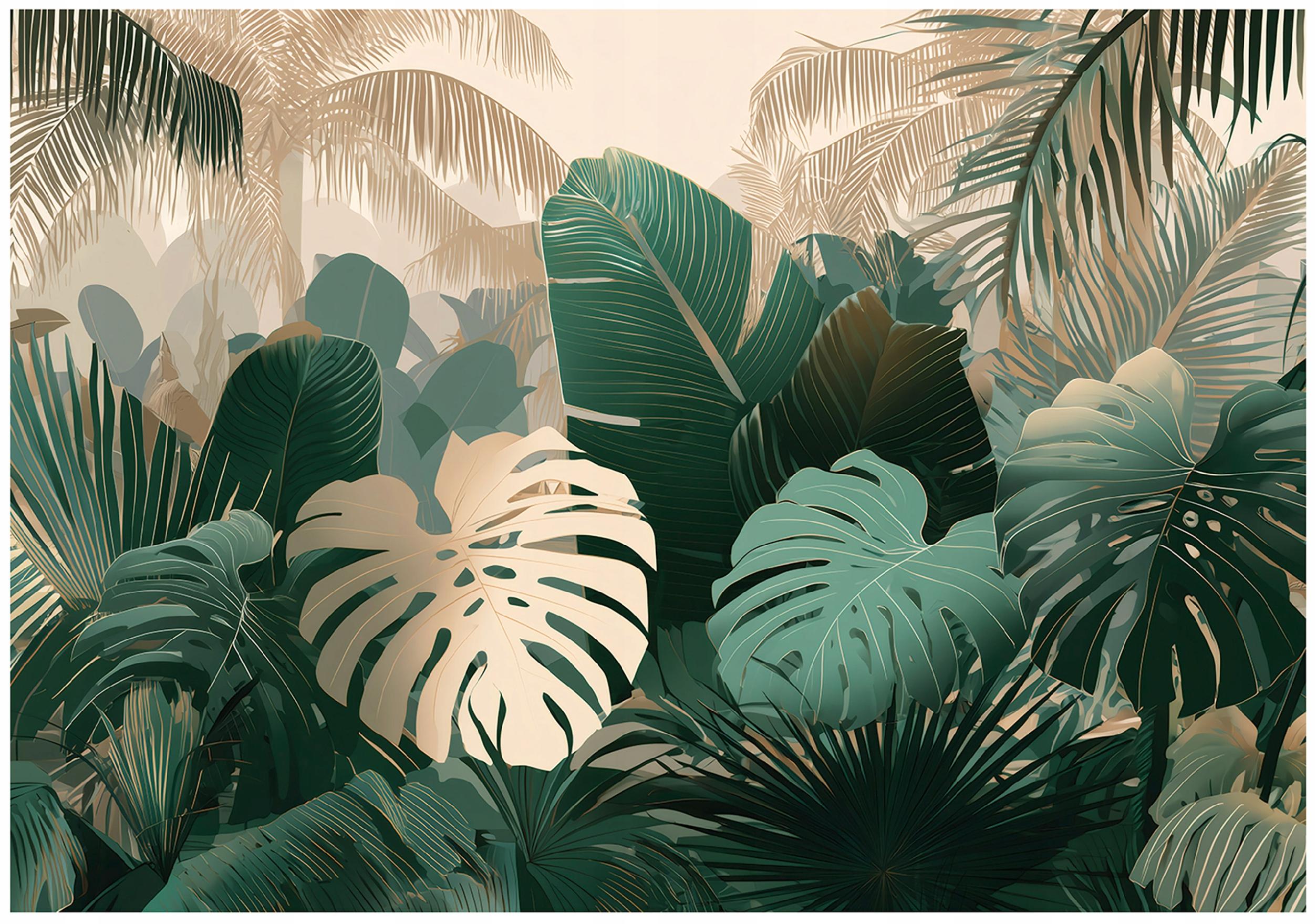 Papier Peint Panoramique Vinyle Feuilles Vert Jungle - 300x210 cm ...