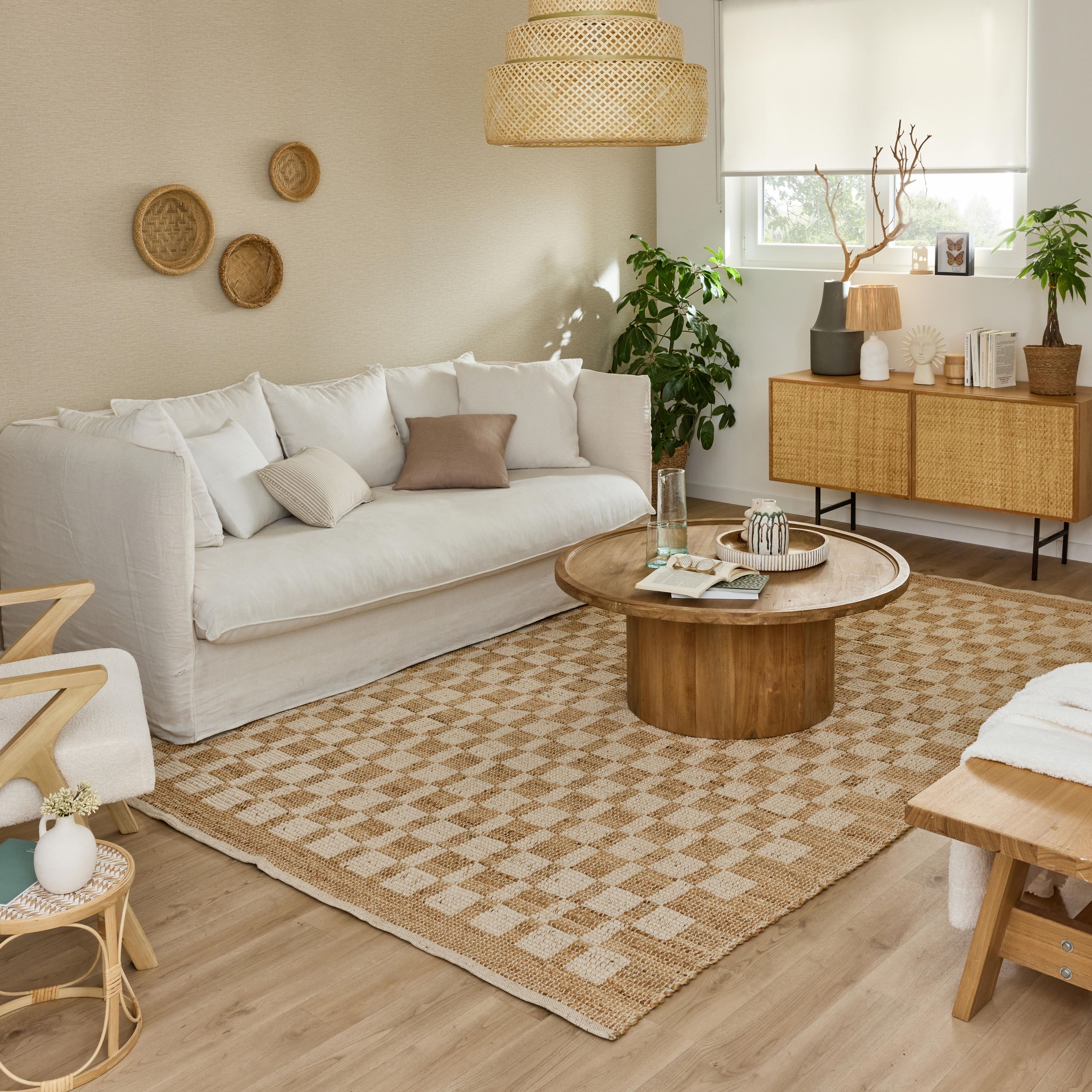 Tapis en jute INSPIRE Checks beige naturel 200x290cm | Leroy Merlin