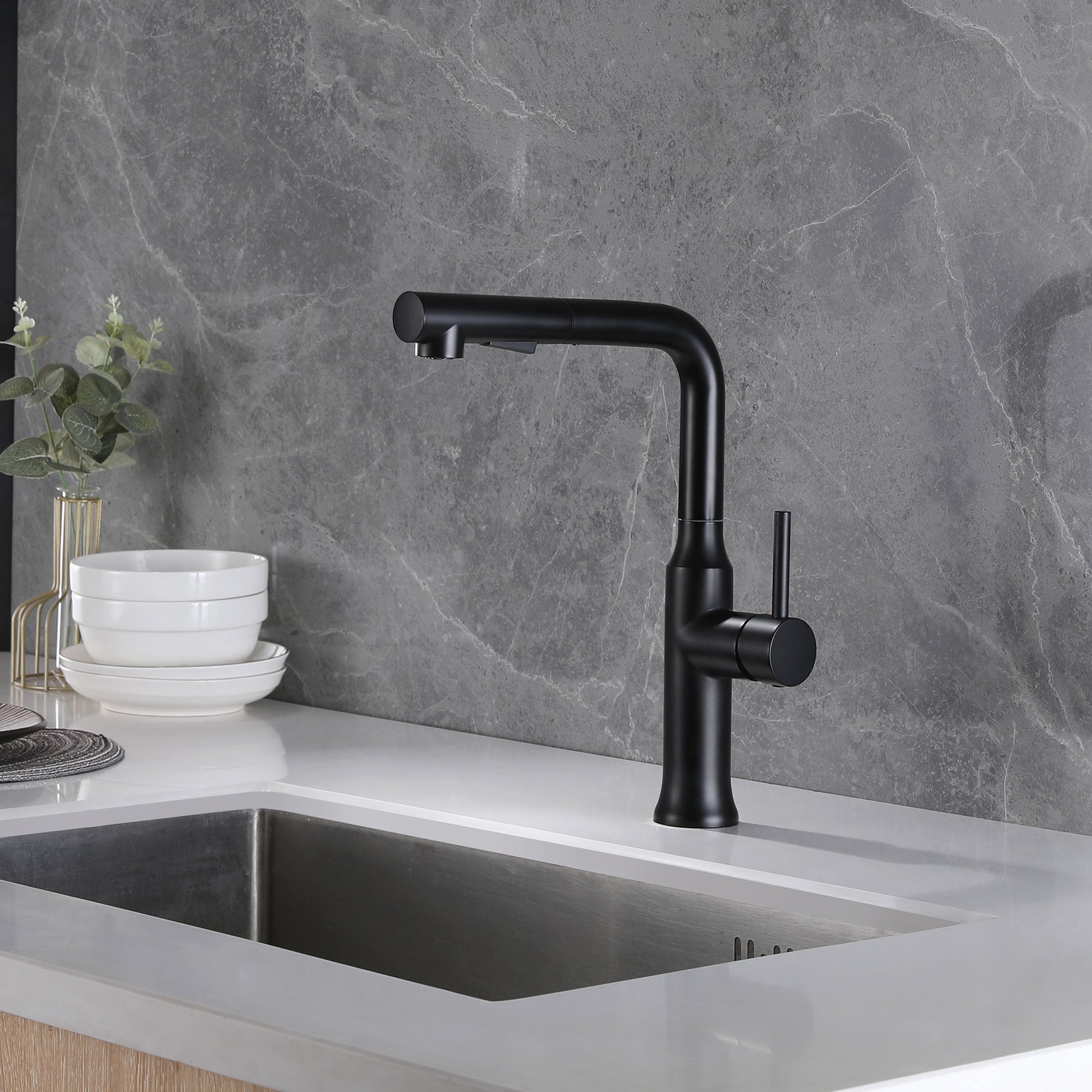 SUMERAIN Grifo de Cocina Negro Mate con Ducha Extensible, Grifo de Cocina de Acero Inoxidable ...