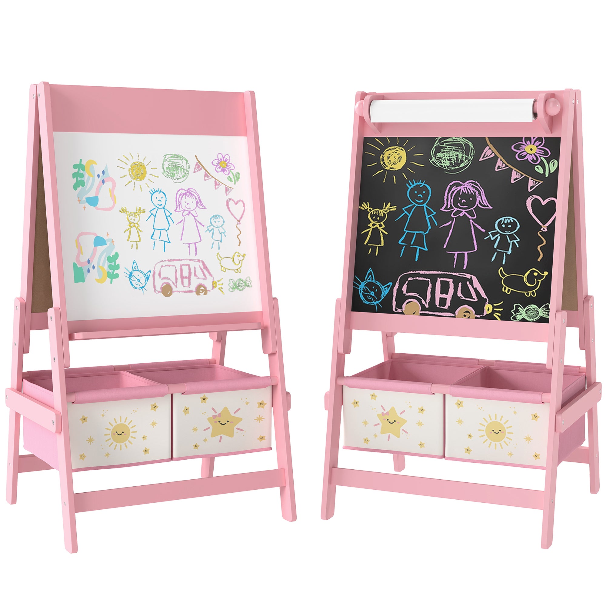 Chevalet de Peinture Enfant 3 en 1 Double Face avec Rouleau Papier Rose ...