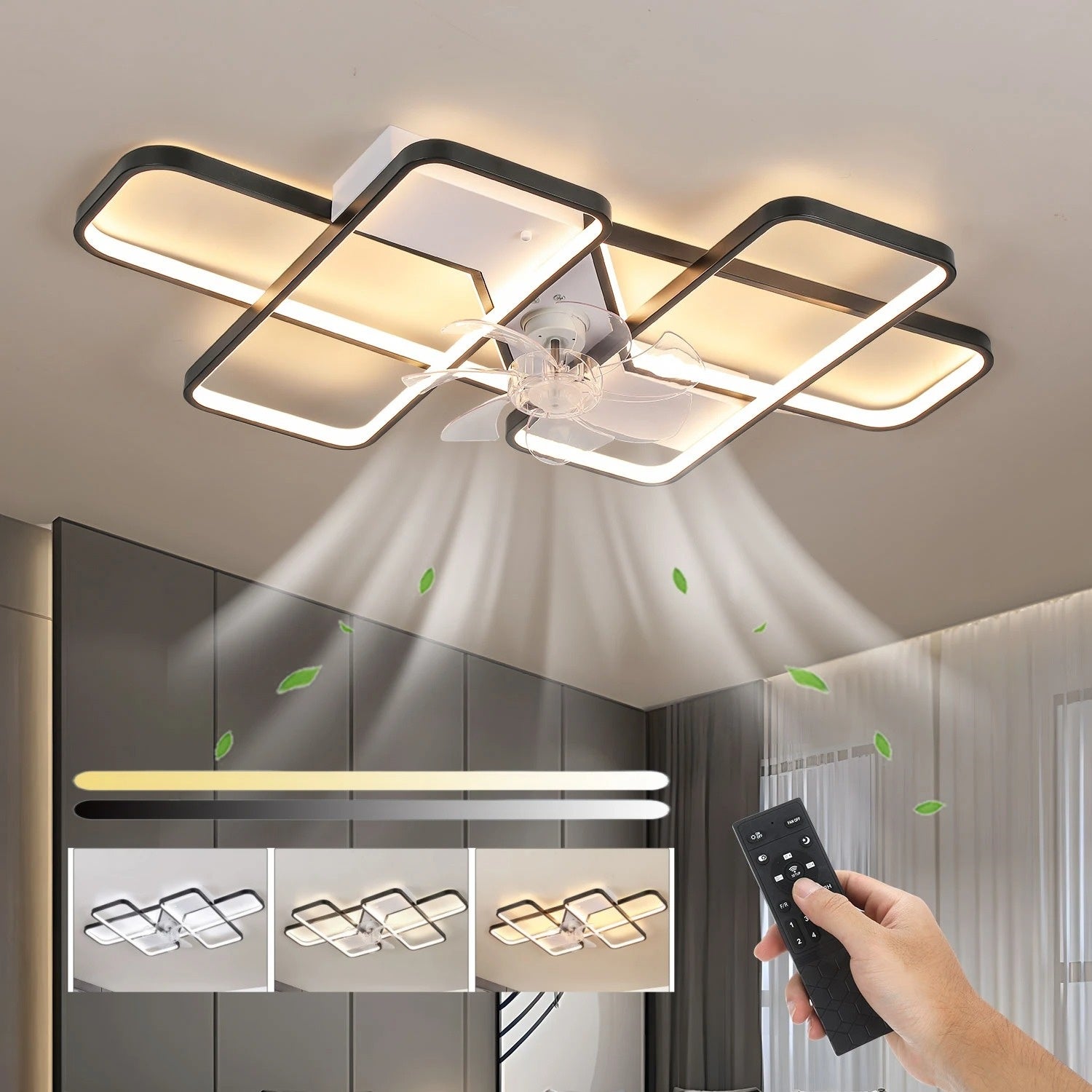 Ventilateur de plafond moderne avec éclairage, éclairage LED à ...