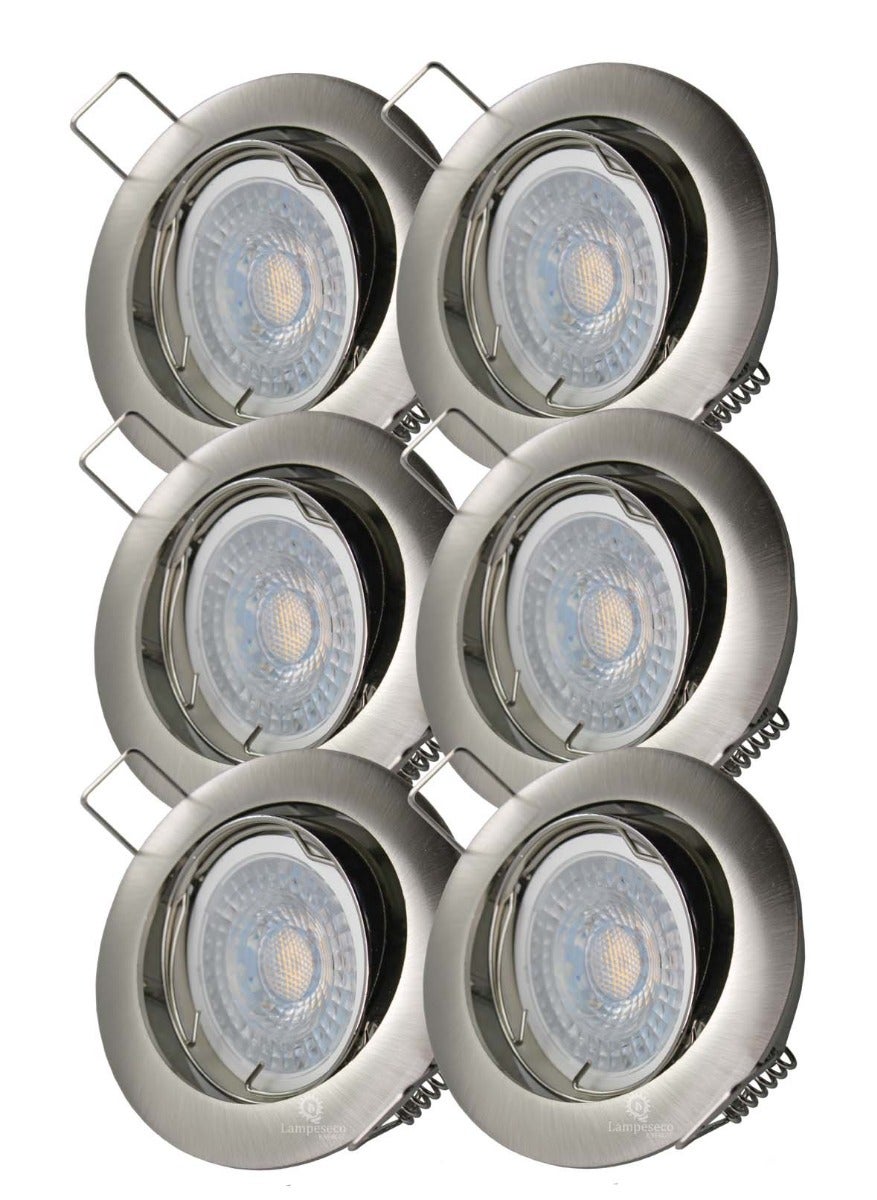 Lot De 6 Spot Encastrable Alu Brossé Orientable Led 230v 7w Blanc