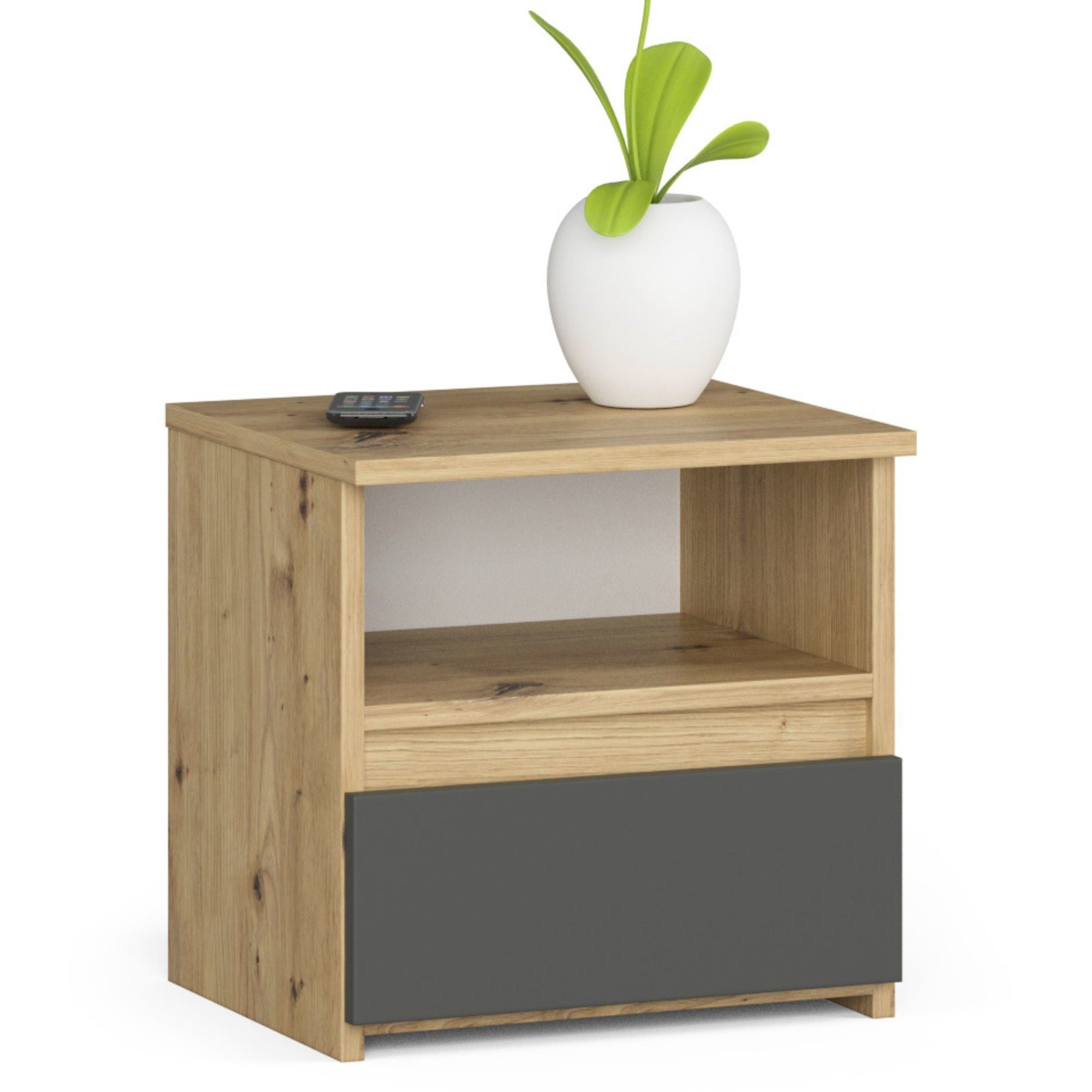 Table de chevet lina marron 1 tiroir gris 40x35x40 cm | Leroy Merlin
