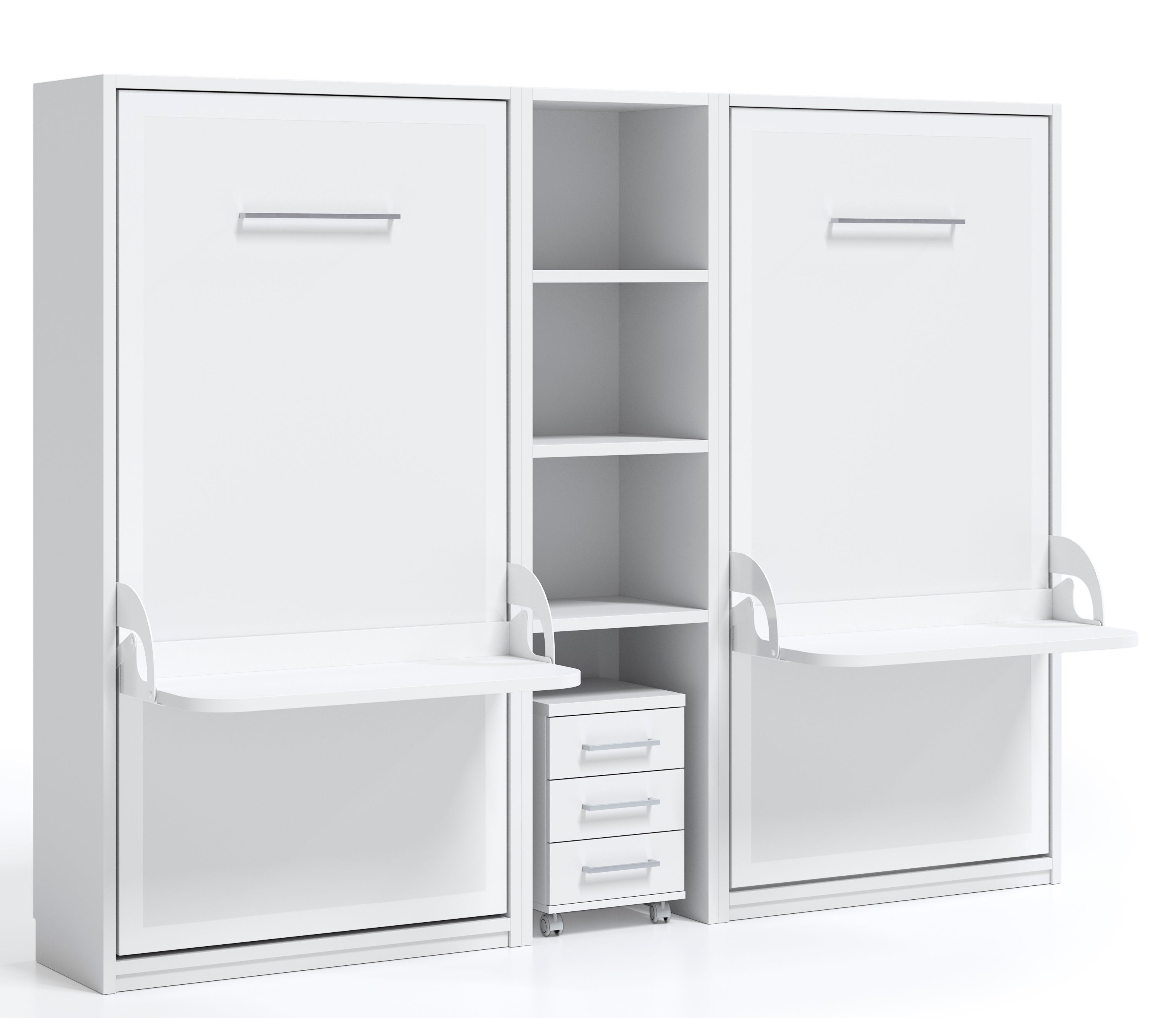 2 camas retráctiles de 90x190 con escritorio y estantería central ...