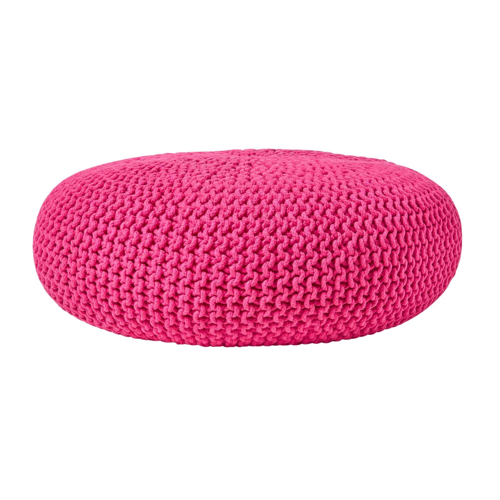 Homescapes Grand Pouf rond tressé en tricot - Rose fuchsia | Leroy Merlin