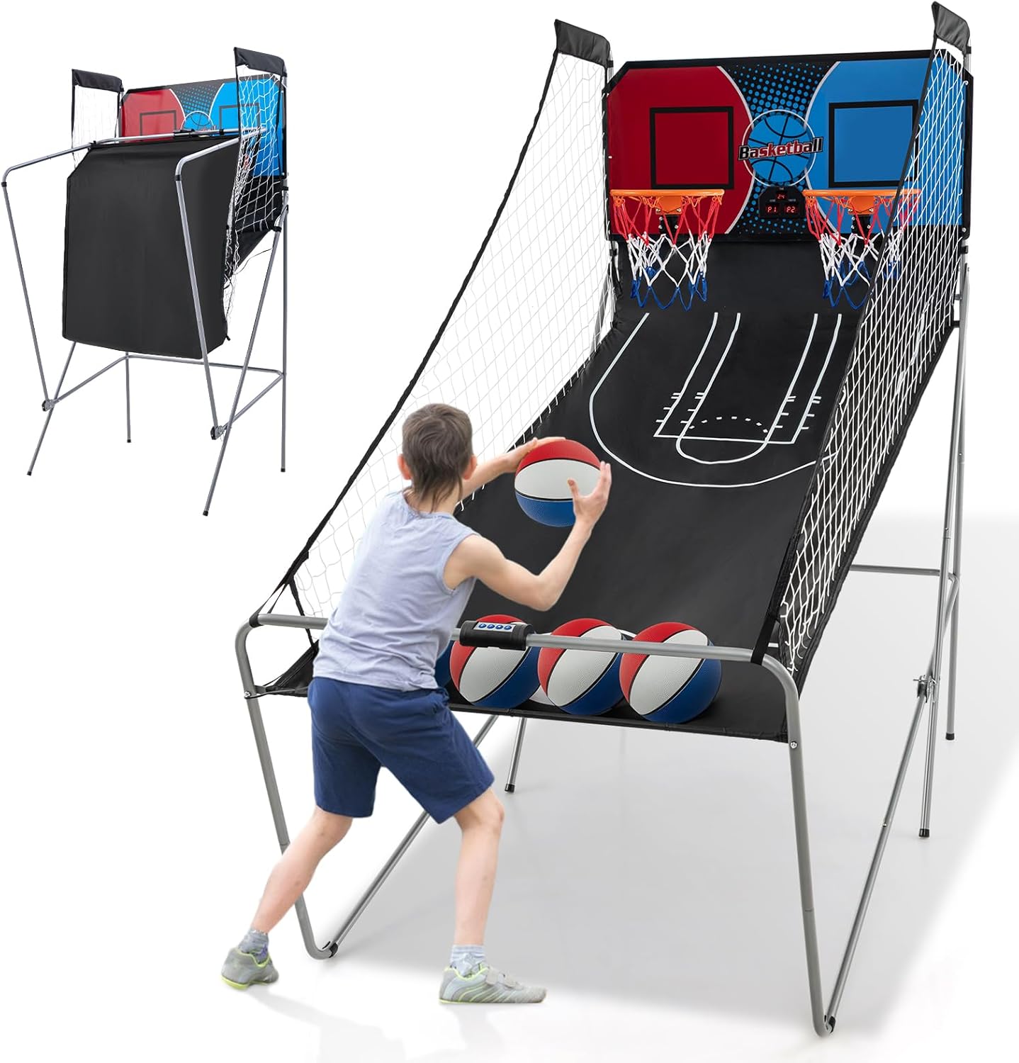 Jeu de Basketball Arcade Pliable, 2 Paniers et 4 Ballons, 8 Modes de ...