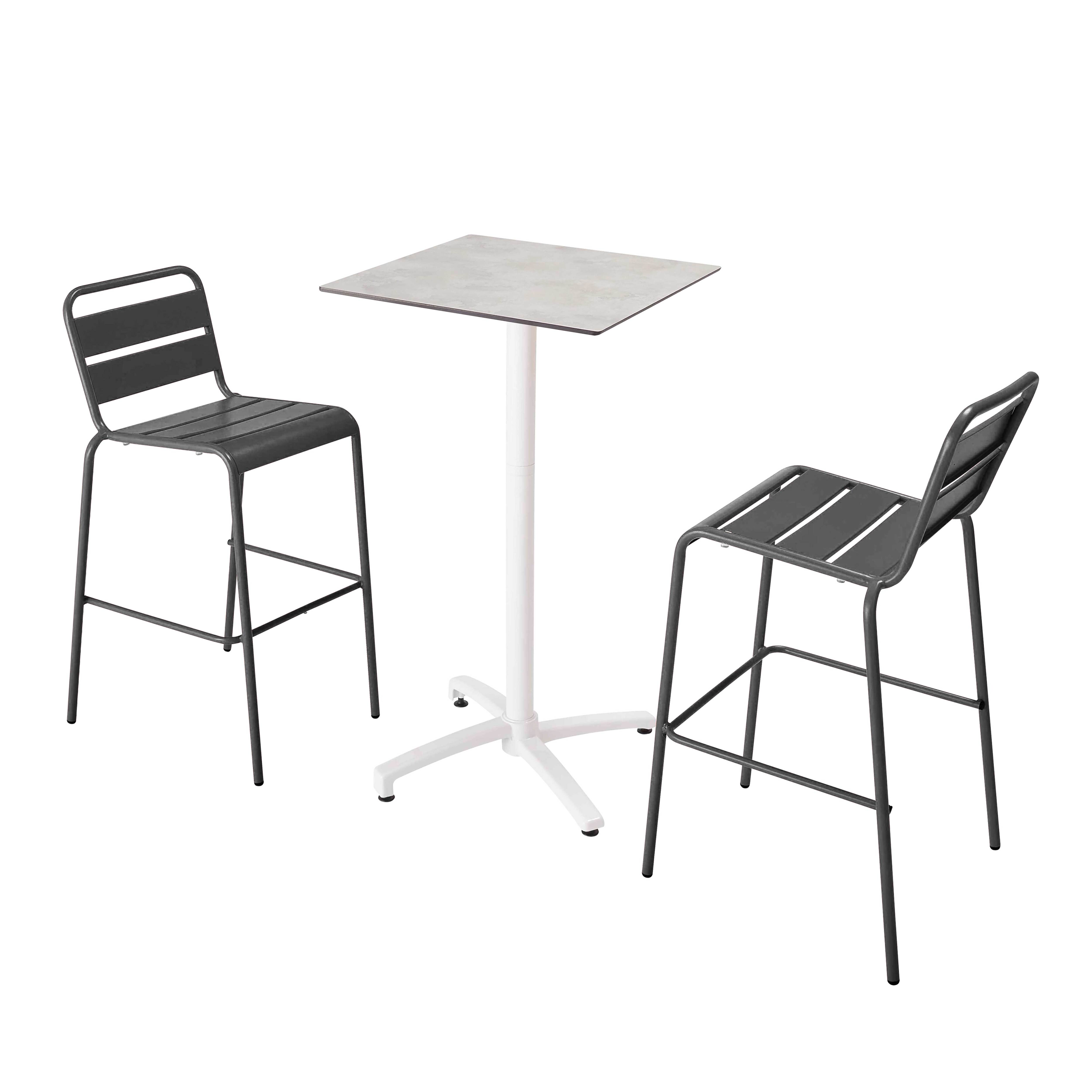 Ensemble table haute 60x60 cm inclinable stratifiée et 2 chaises gris ...