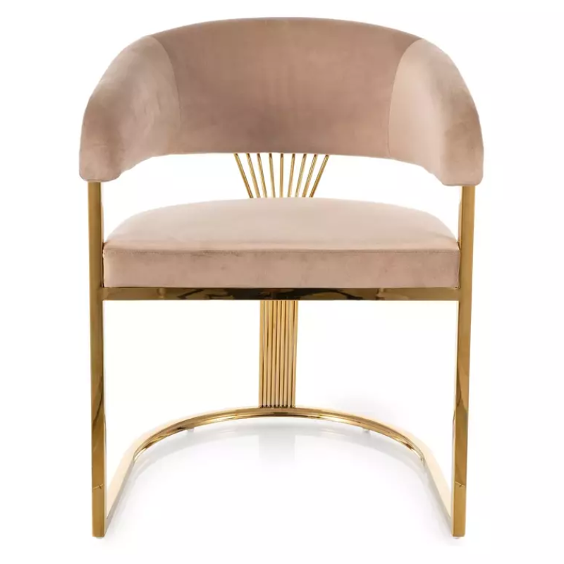 Chaise velours beige pieds dorés en acier inoxydable design arrondi ...