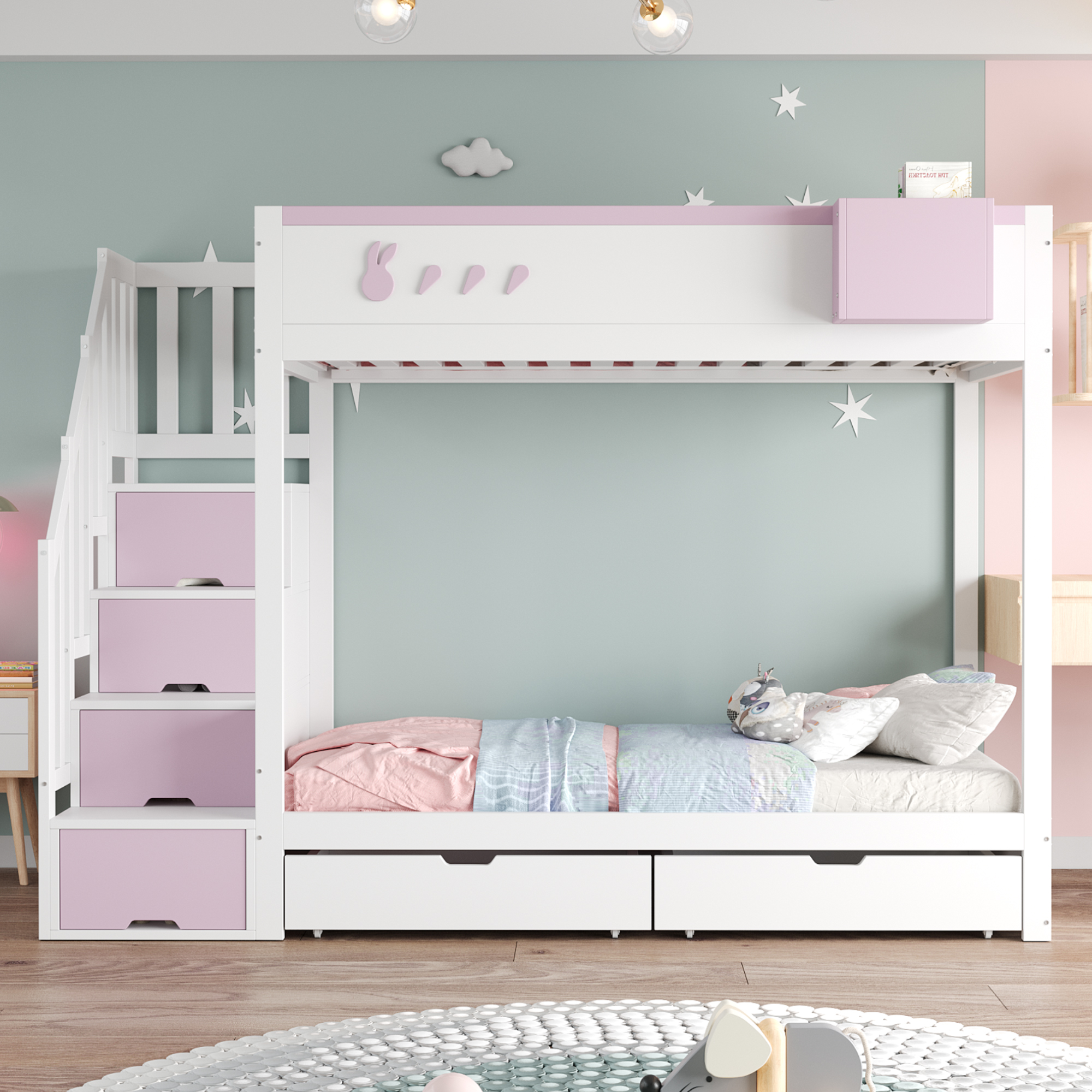 Litera Infantil 90x200cm, Madera de Pino,Compartimento Extraíble ...