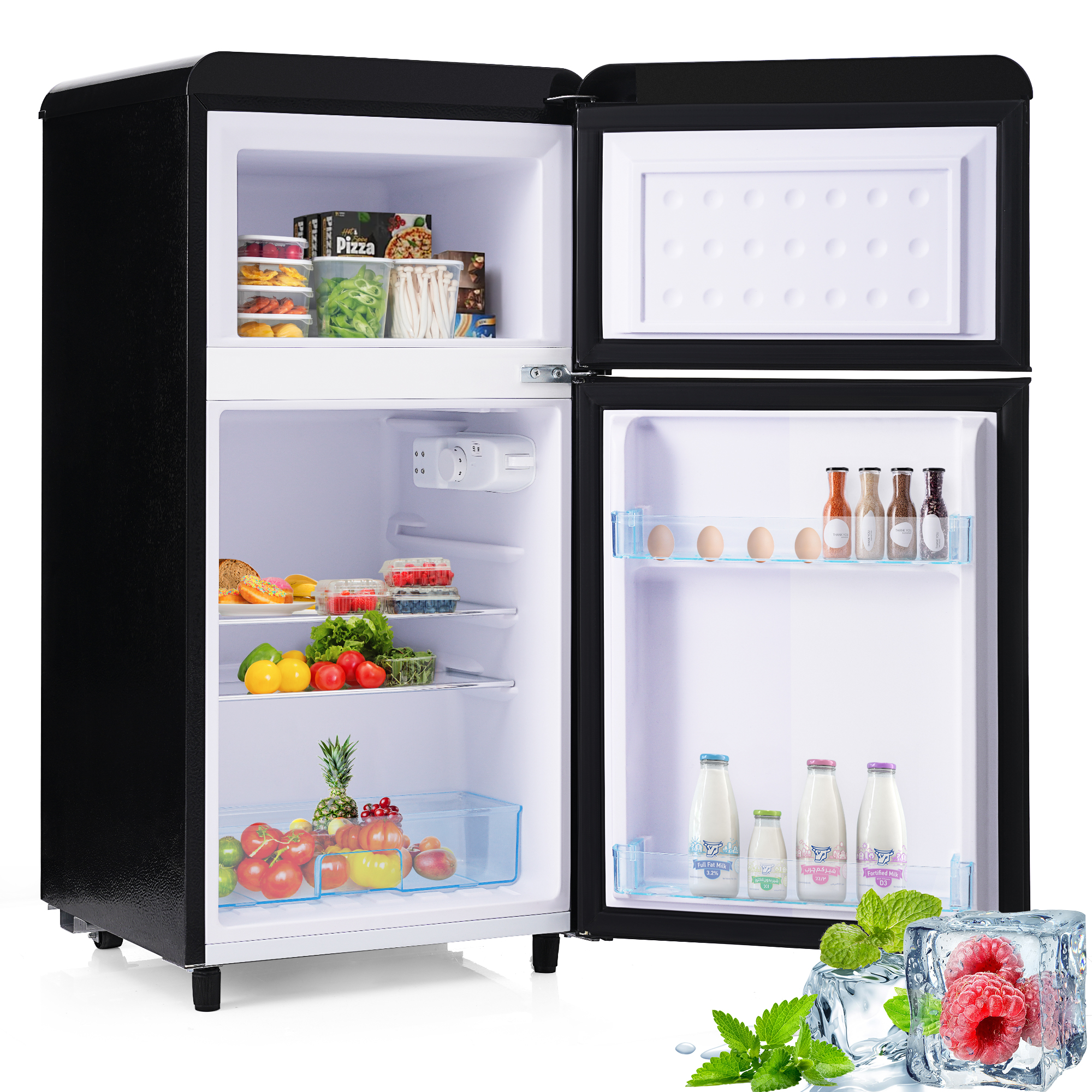 Réfrigérateur rétro avec éclairage LED, volume total 72 litres, volume ...