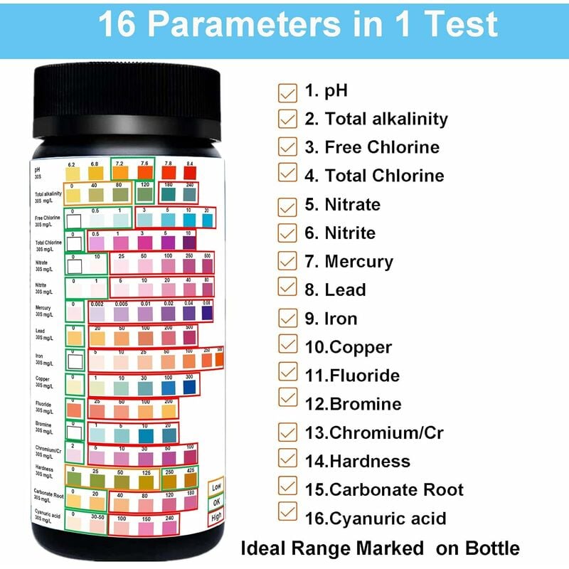 Kit de test d'eau potable 16 en 1 Kits de test de dureté professionnels ...