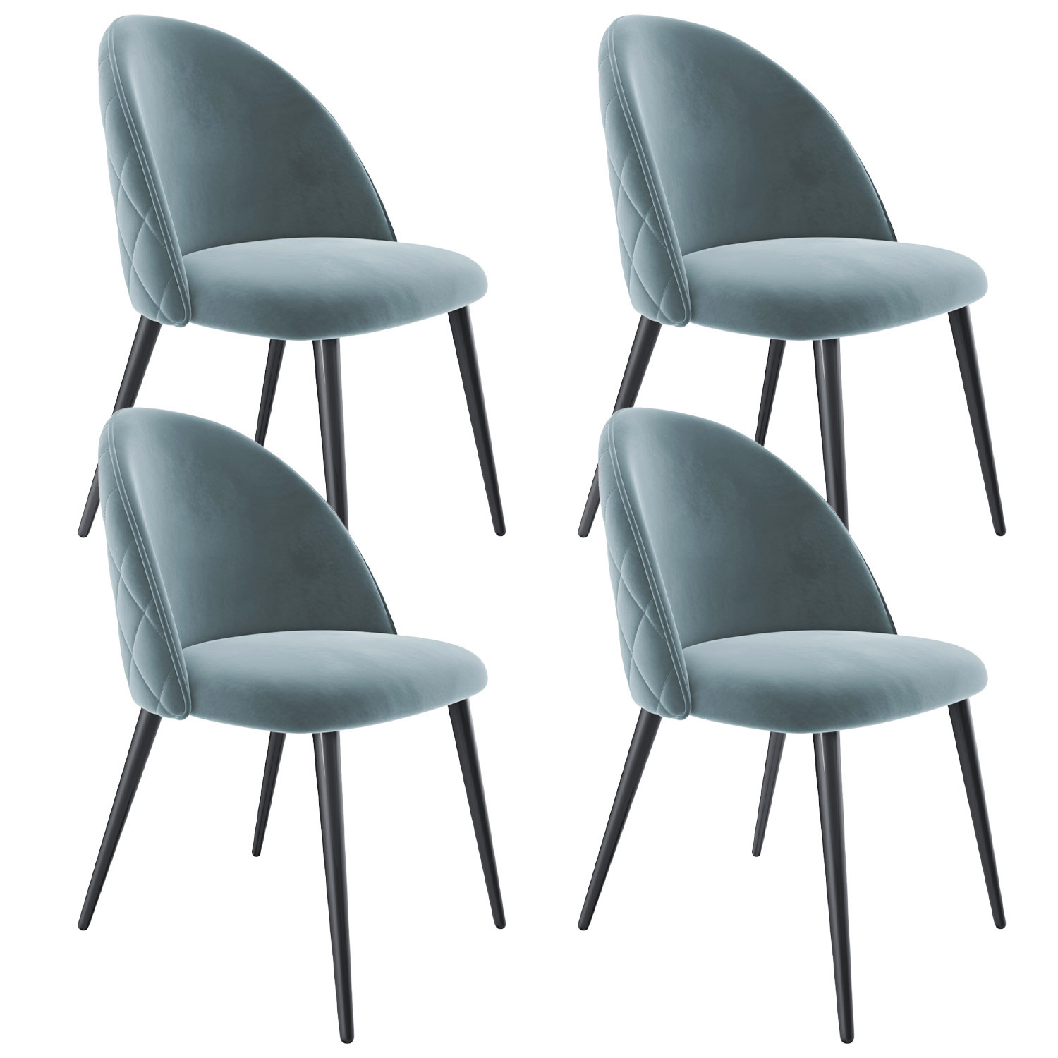 Set di 4 Sedie Imbottite Da Pranzo In Velluto Sedia Gambe In Metallo Nero Schienale Soggiorno ...