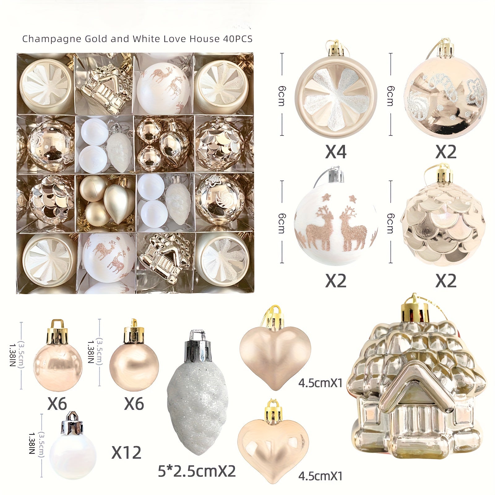 Juego de 40 adornos navideños irrompibles para árbol de Navidad: bolas ...