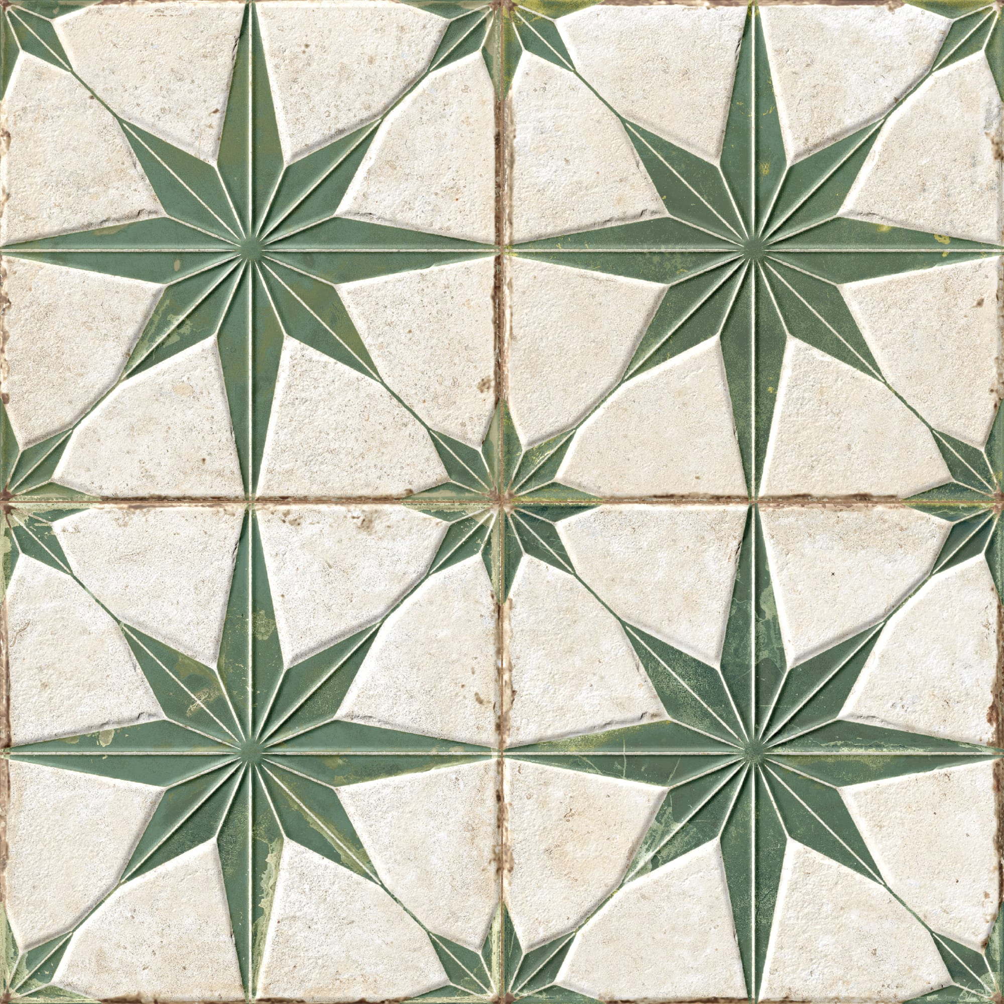 Carrelage Vintage effet Carreau ciment 3D Etoile Verte et Fond Blanc 22 ...