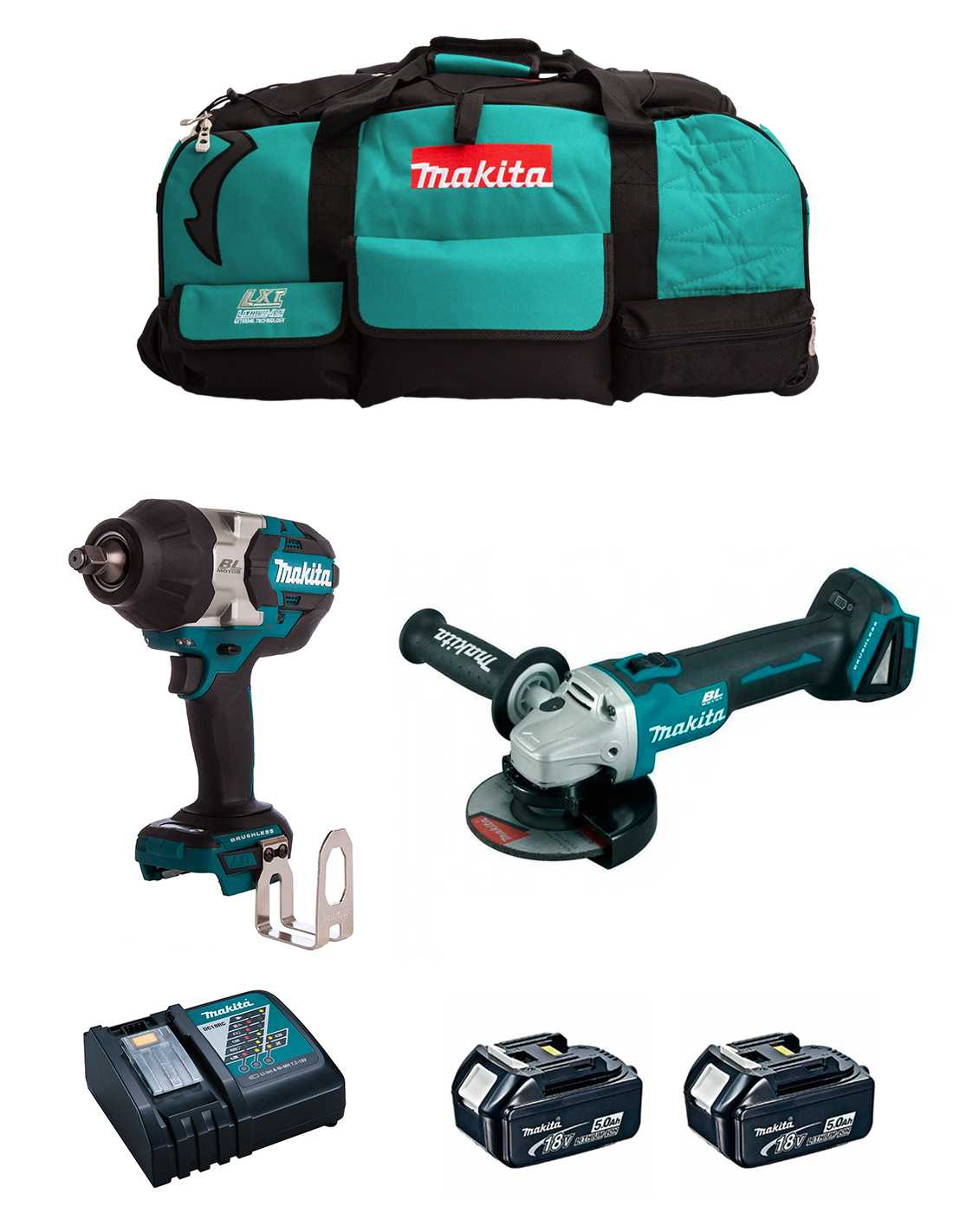 MAKITA Kit MK214 (DTW1002 DGA504 2 x 5,0 Ah DC18RC LXT600) | Leroy Merlin