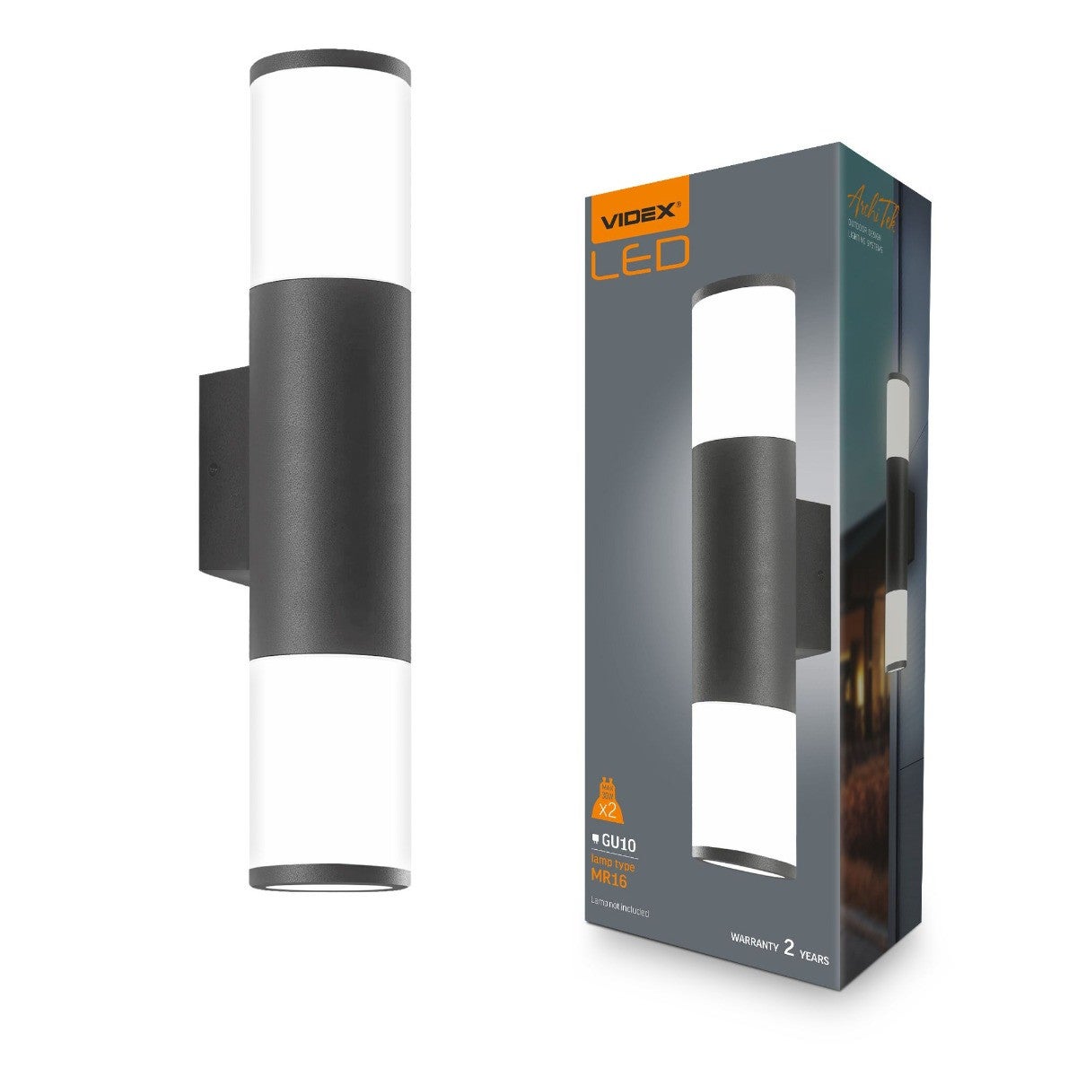 Applique ext. noire alu 2xGU10 30cm IP54 Videx AR090 | Leroy Merlin