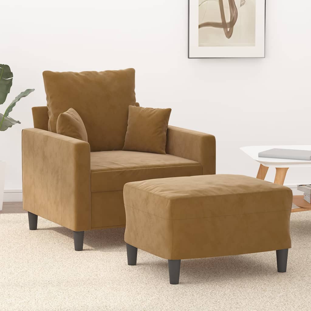 VidaXL Sillón con taburete terciopelo marrón 60 cm | Leroy Merlin