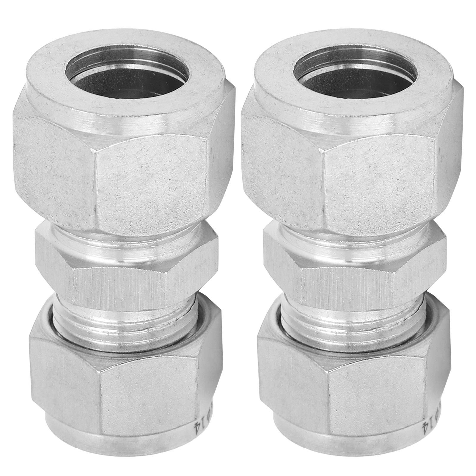 Adaptateur de tube de compression 2 pièces en acier inoxydable 304 à double virole droite (F14 ...