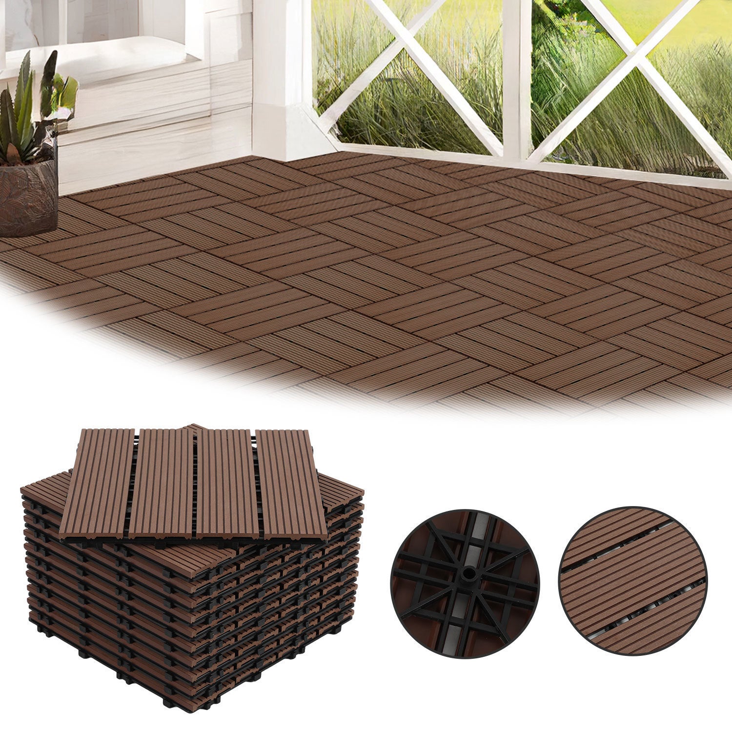 110x Dalles de terrasse WPC à emboîter revêtement de sol pour jardin ...