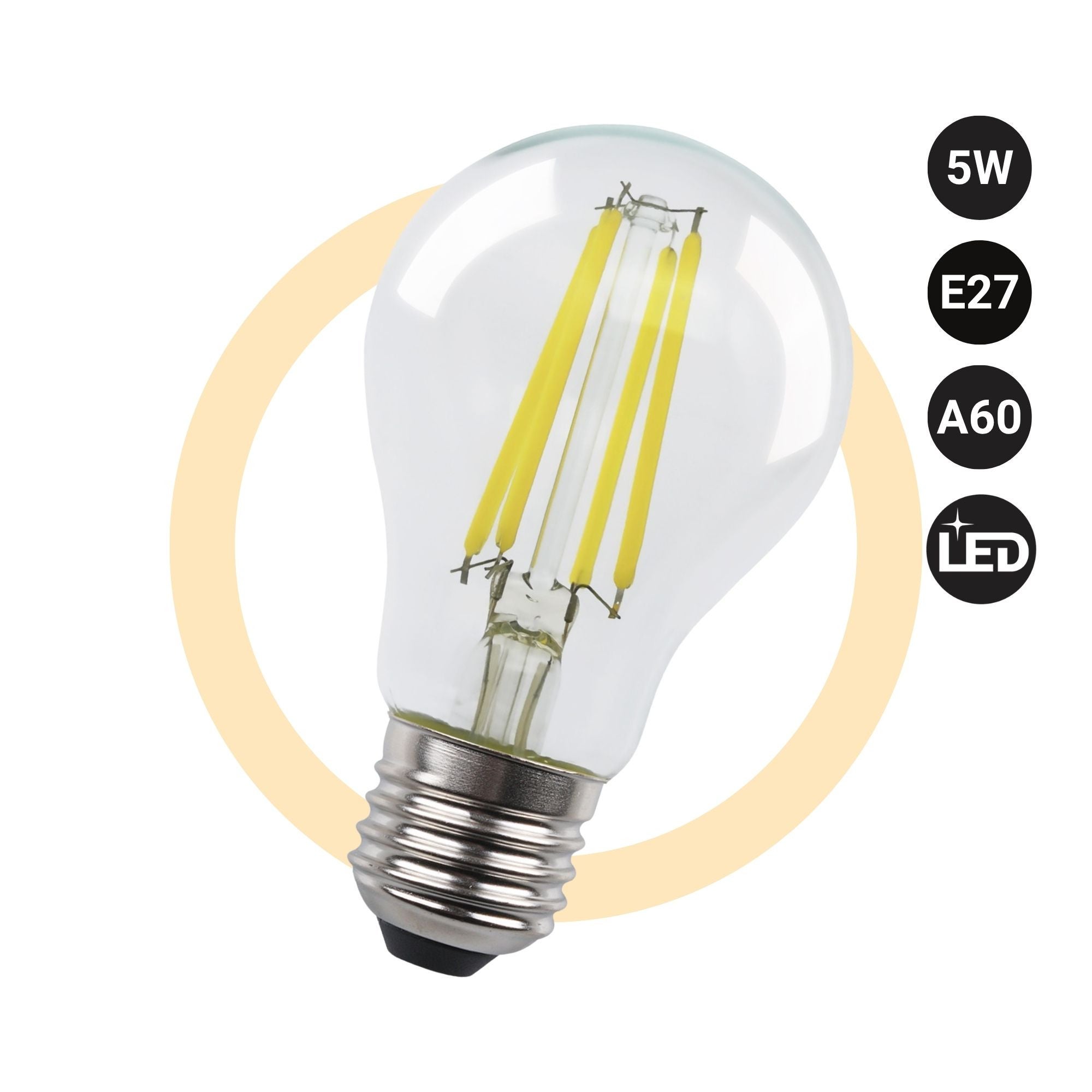 Ampoule LED filament E27 A60 - 5W - Transparente - Blanc Neutre - Blanc ...
