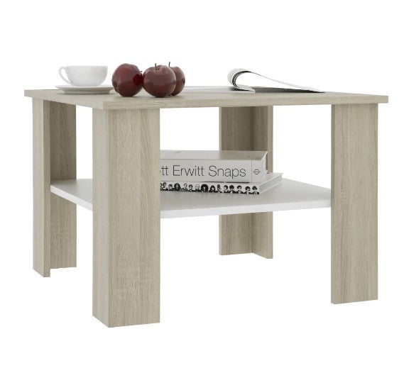 Table basse carrée 1 étagère chêne clair et bois blanc Modra | Leroy Merlin