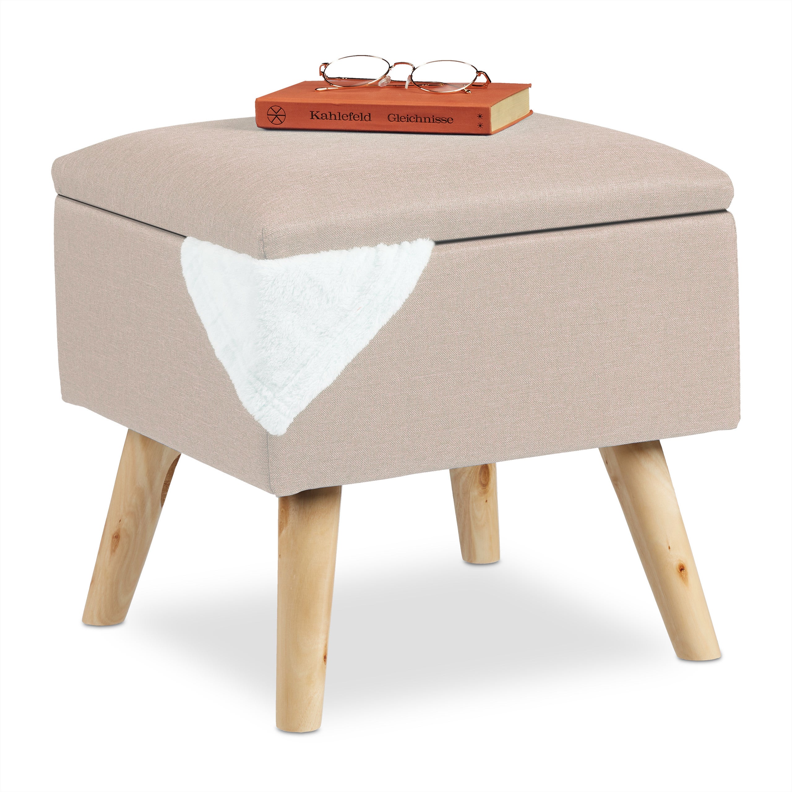 Tabouret avec espace de rangement, rembourré lin artificiel, pieds en ...