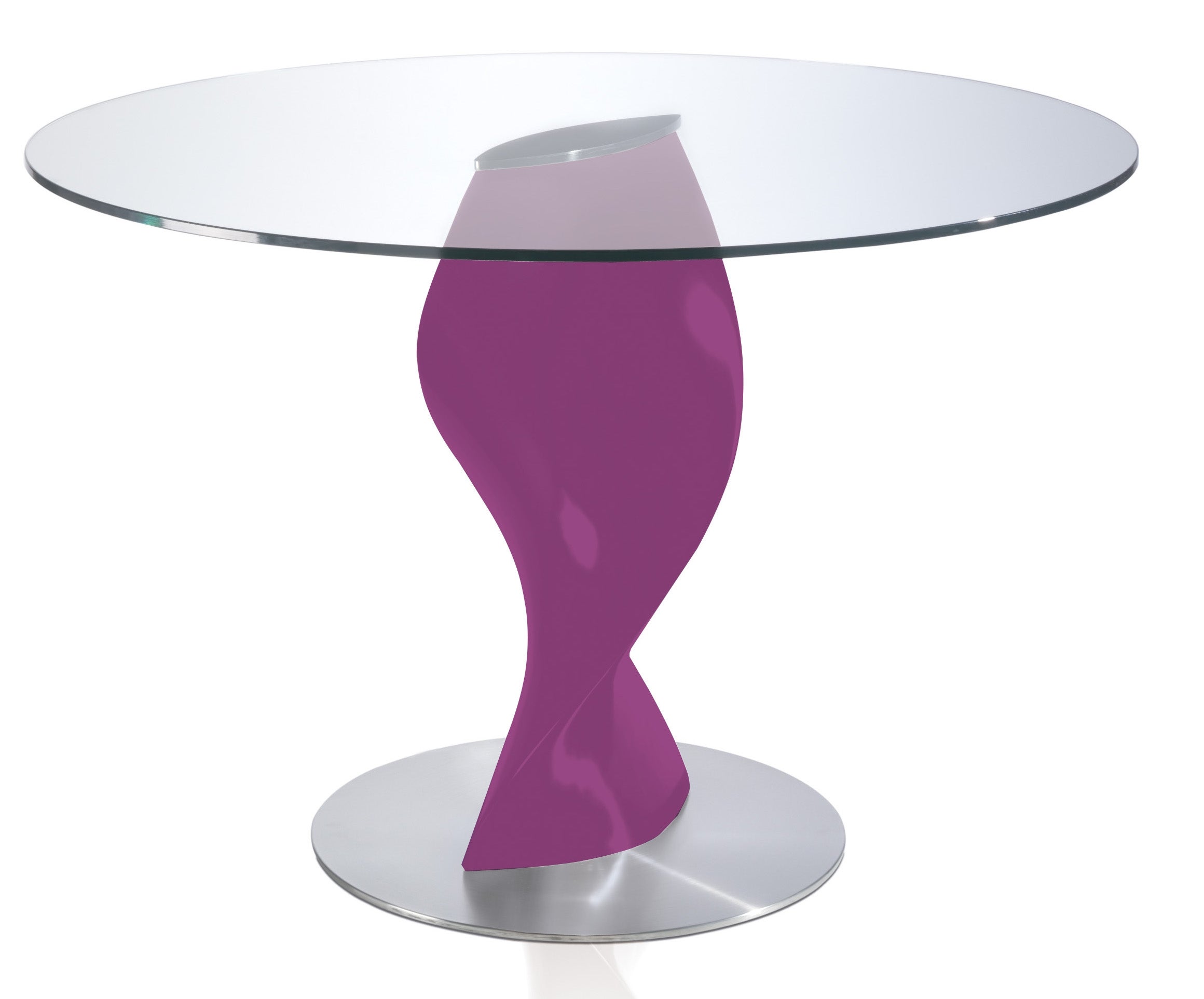 Table ronde plateau verre et pied fibre de verre laqué violet Torsada ...