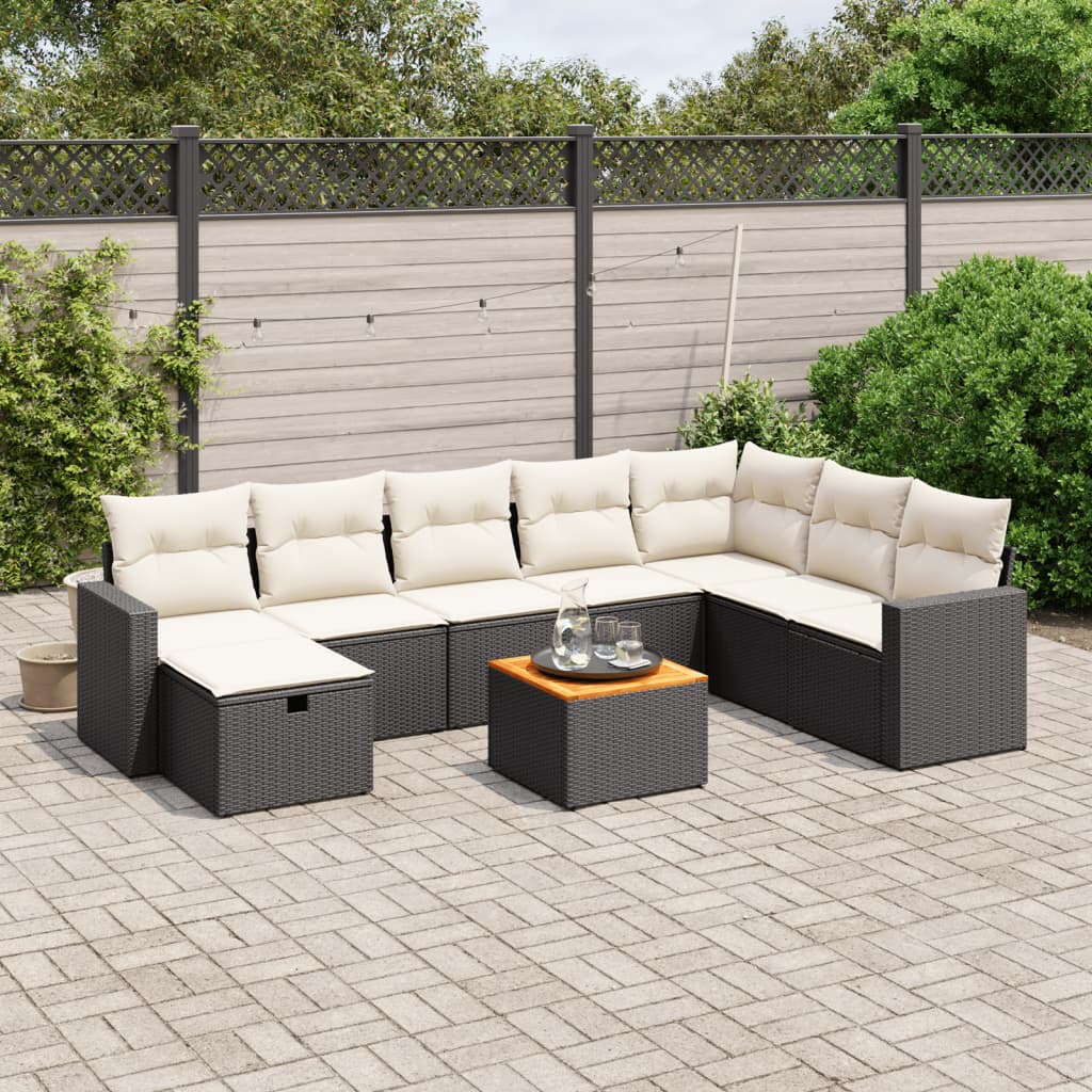Salon de jardin 9 pcs avec coussins noir résine tressée | Leroy Merlin