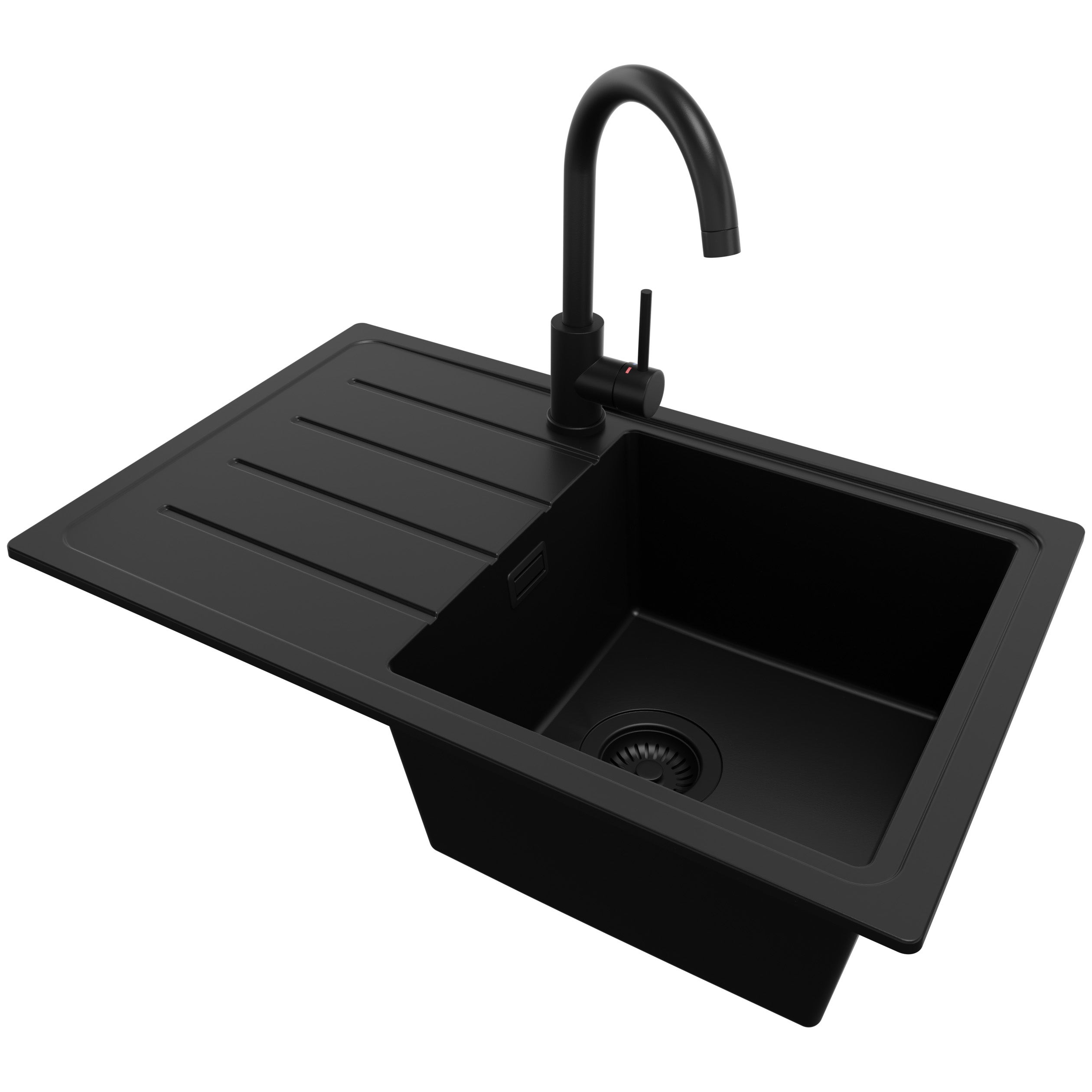 Evier Cuisine en Granit Tout Noir 70x44cm, Lavabo 1 bac + Kit de Vidage ...