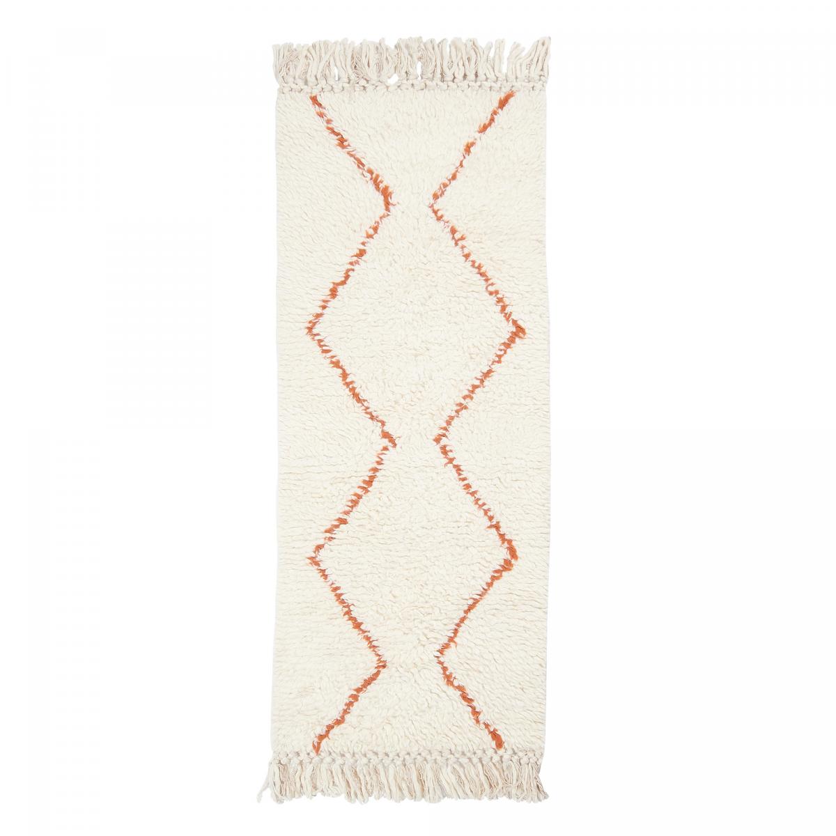 Tapis shaggy 80x200 rectangle fait main blanc et orange en laine ...