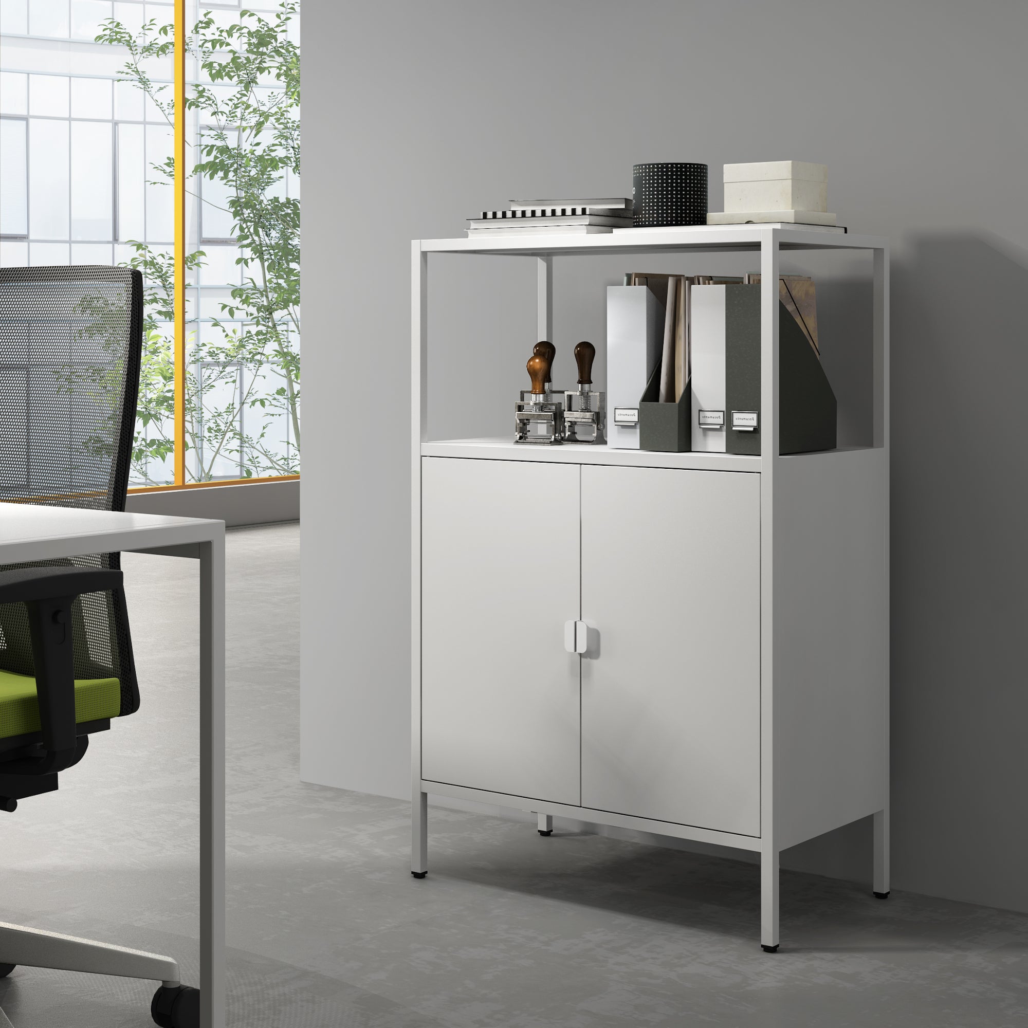 Armoire de bureau Hailuoto acier 110 x 70 x 40 cm gris clair [en.casa] | Leroy Merlin