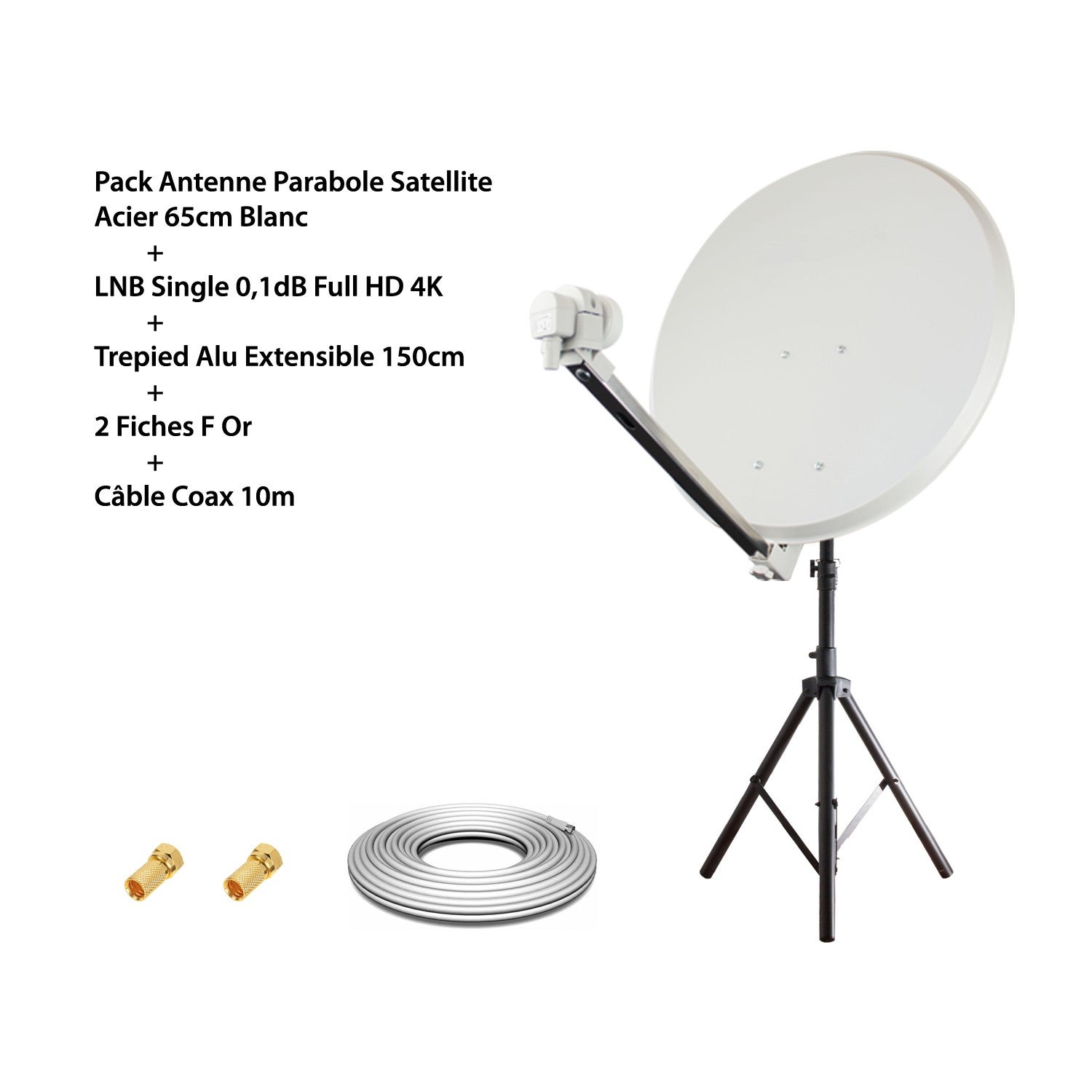 Pack Antenne Parabole Satellite Acier 65cm Blanc HD4K + LNB Single 0 ...