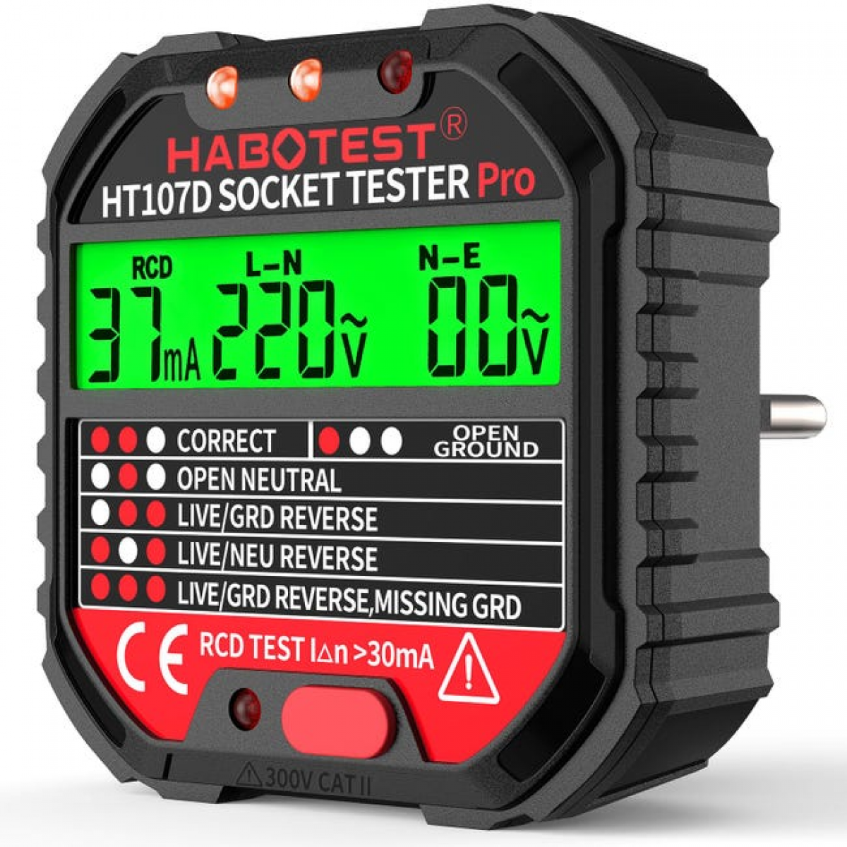Tester di prese con test RCD e visualizzazione della tensione, 6 ...
