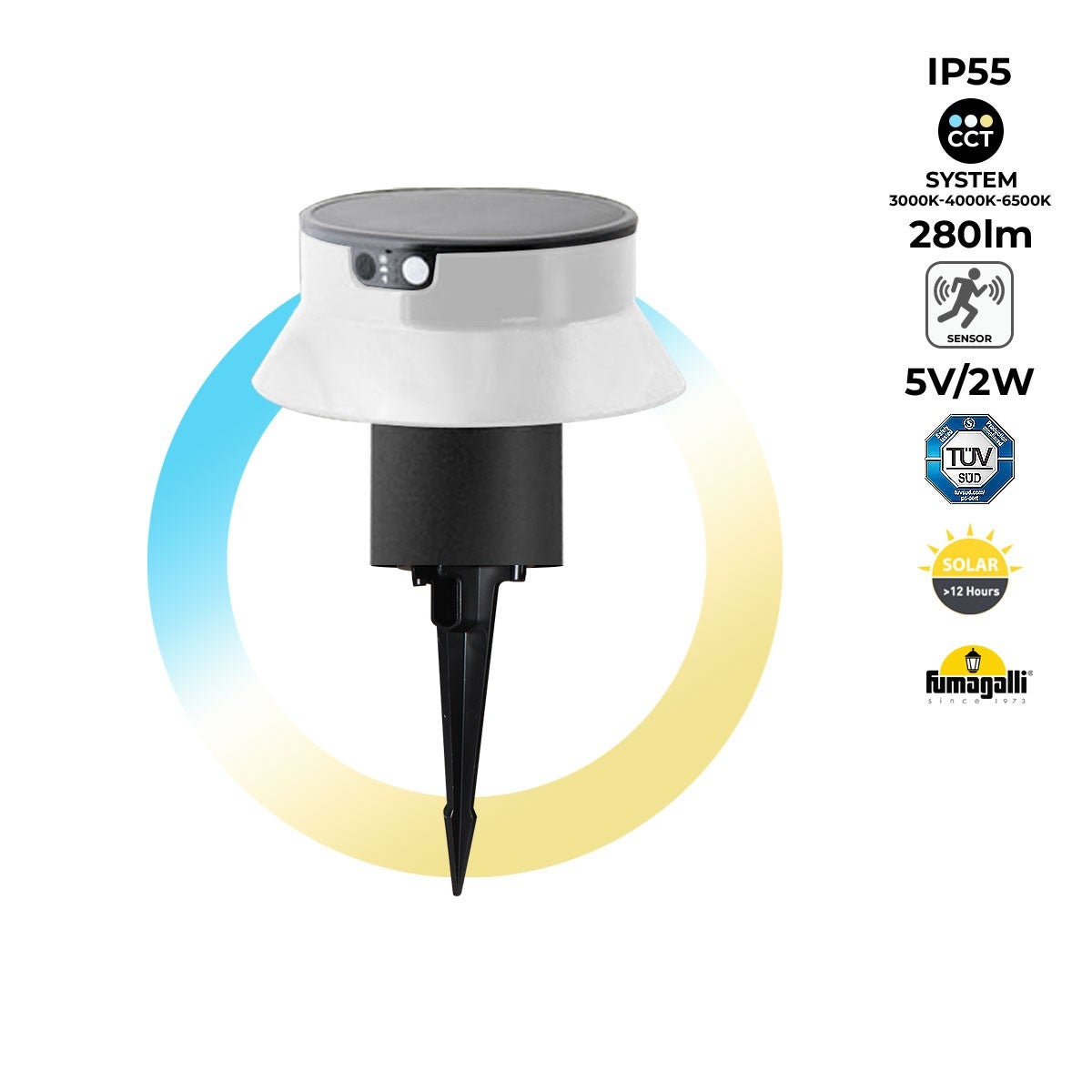 Bollard solare LED con picchetto "FELICE 200 SPIKE" 18cm con sensore ...
