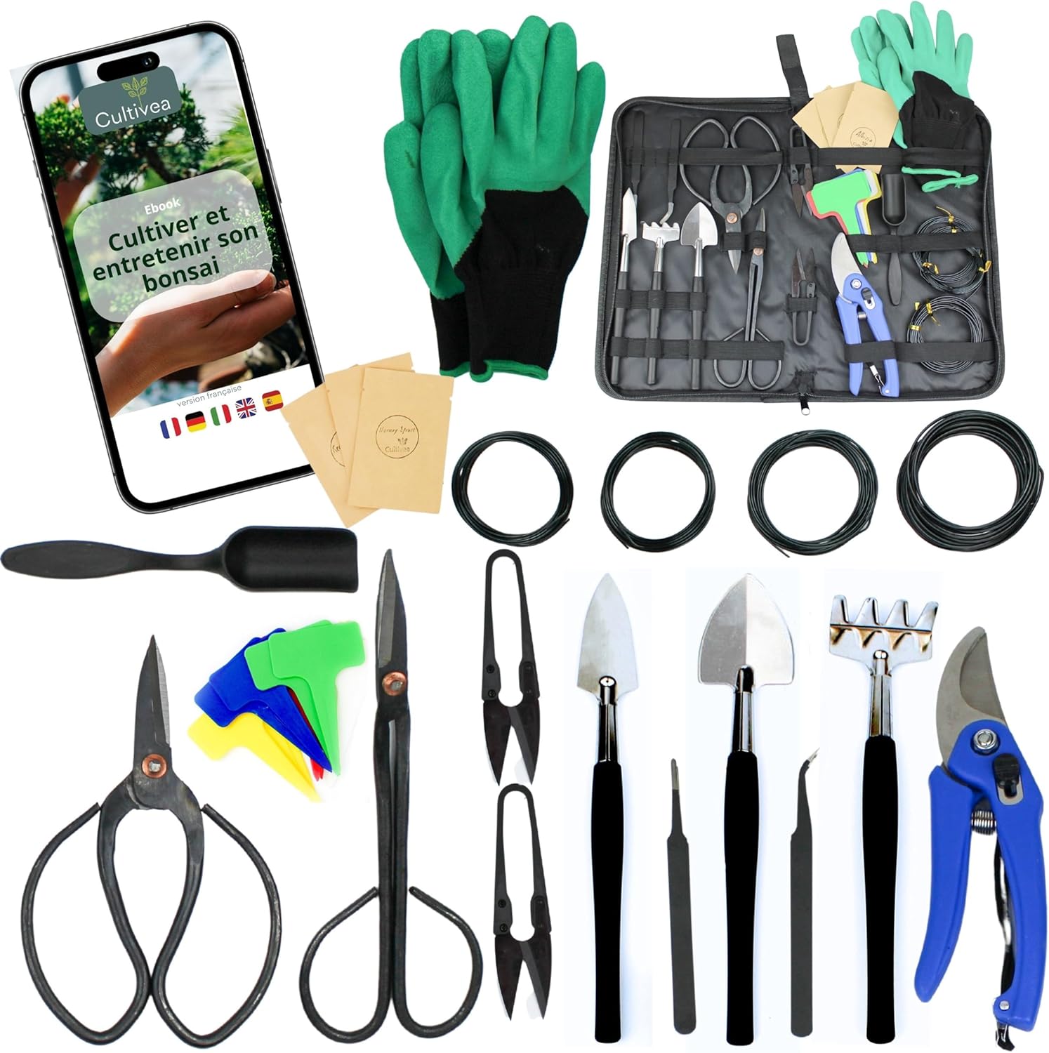 Lot de 32 Outils Complet bonsaï – Outil en Acier - Ciseaux - Pince ...