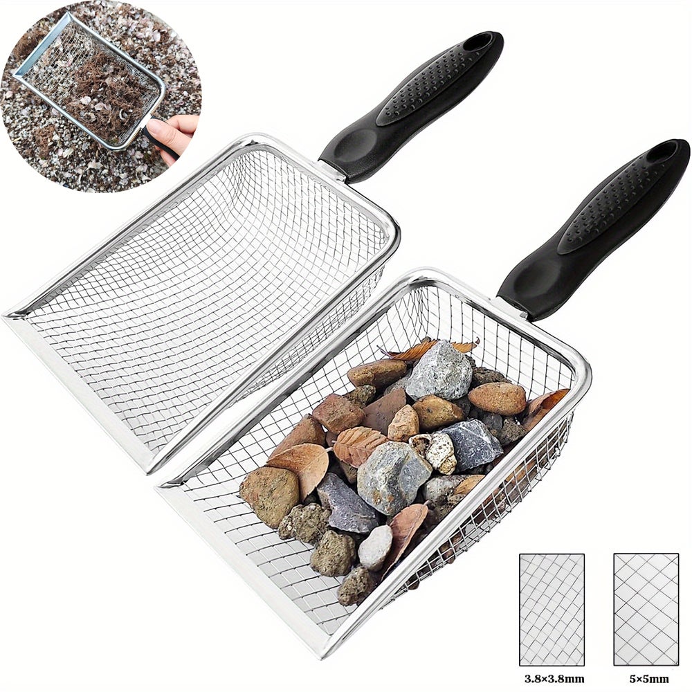 2 palas de metal para jardín, malla de 3,8 mm y 5 mm, para arena, rocas ...