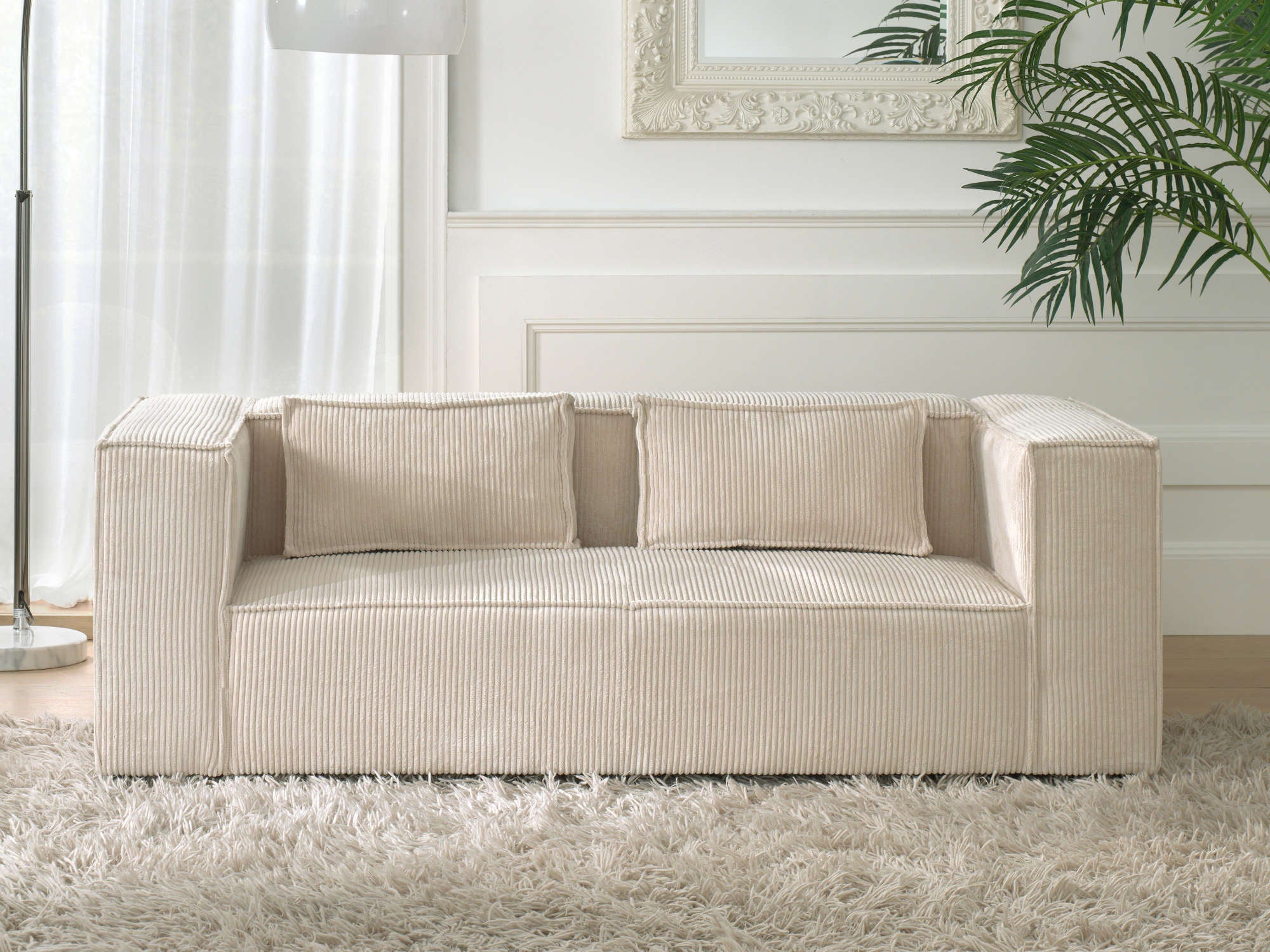Canapé droit 2 places en velours côtelé beige - STELLA - Best Mobilier ...