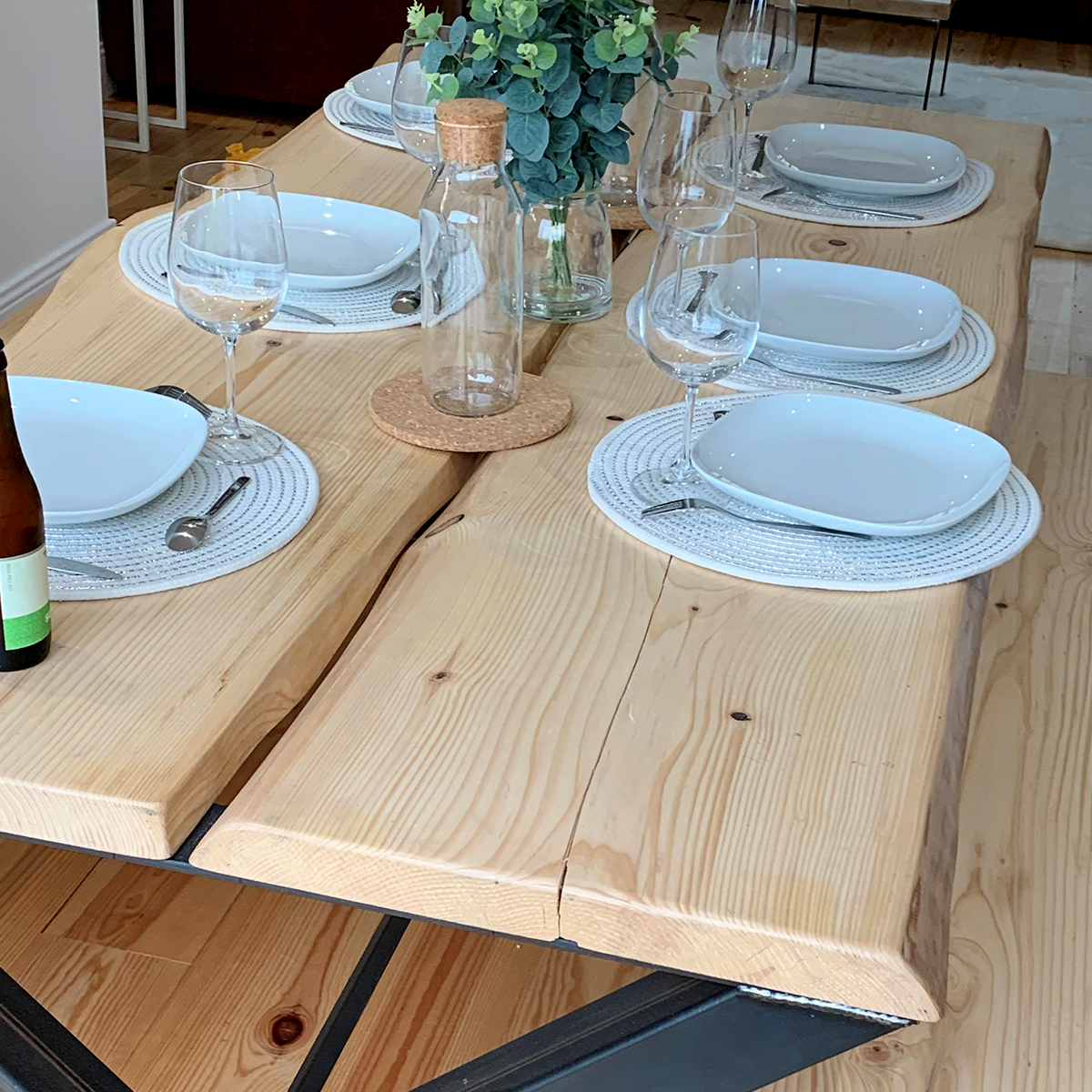 Plateau de table Sapin massif bords naturels flacheux L.250 X l.40-60 ...